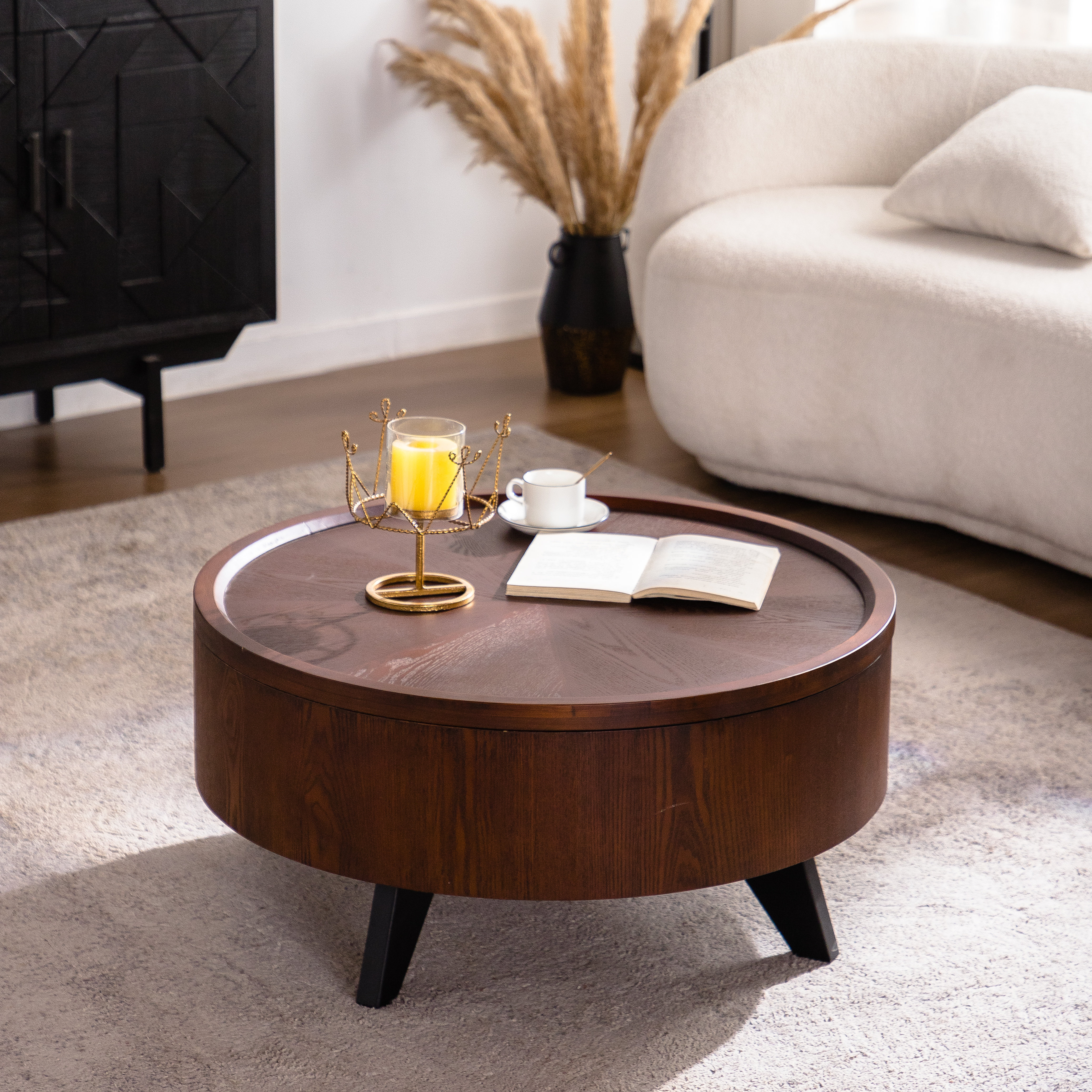 Corrigan Studio® Round Coffee Table with Hidden Storage, Solid Wood ...