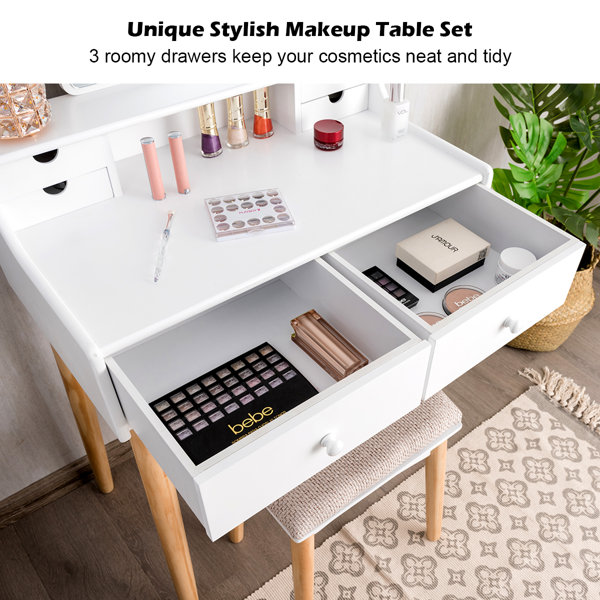 George Oliver Vercher Dressing Vanity Set with Stool and Mirror ...