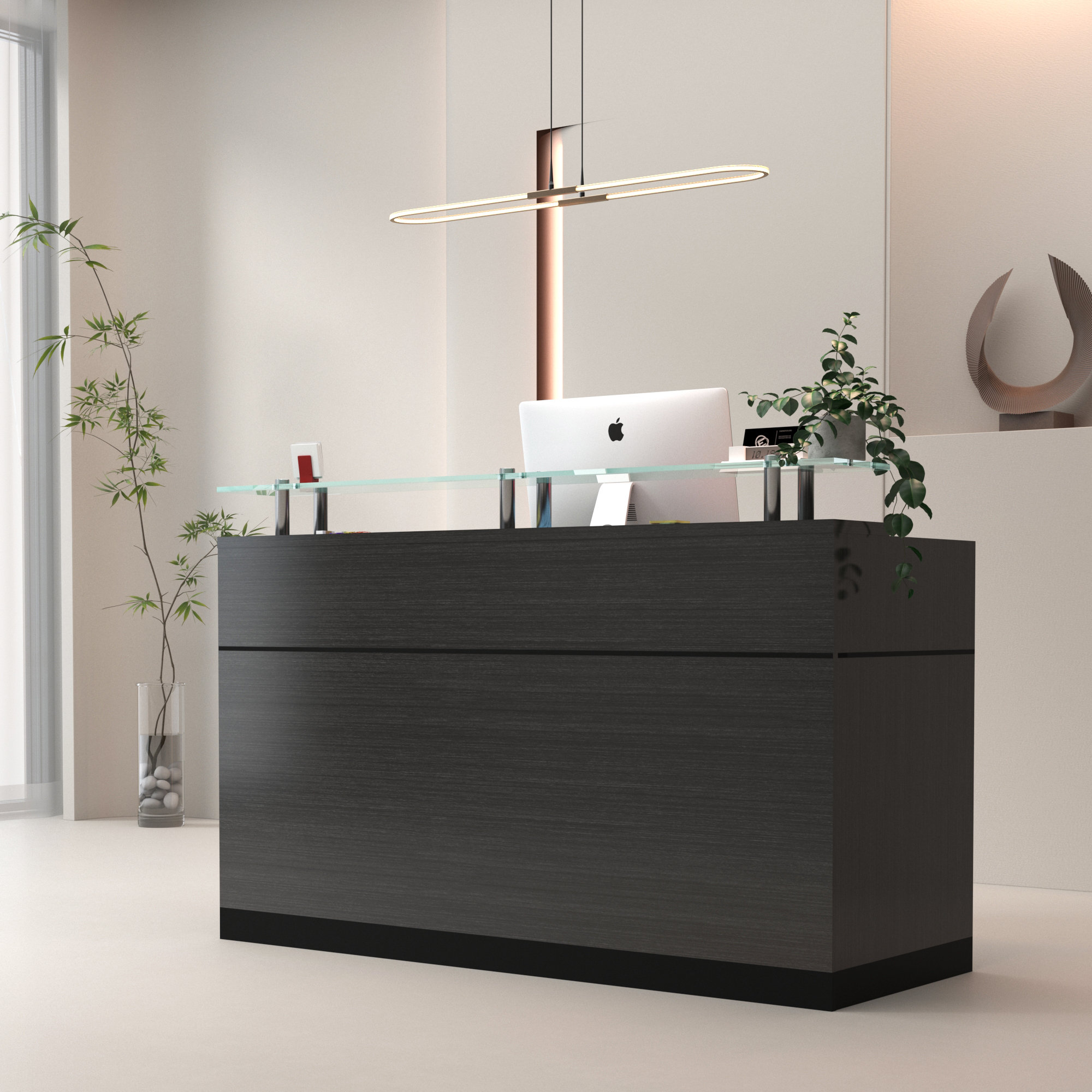 Upper Square™ Karstens 2 Person Rectangular Glass Reception Desk ...