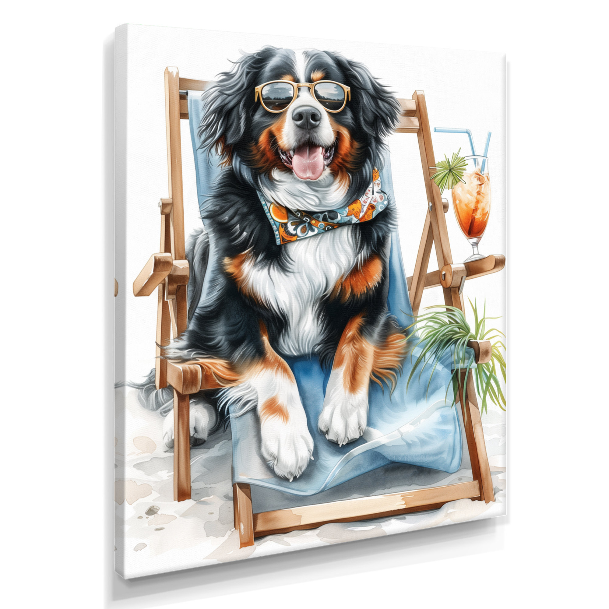 Winston Porter Bernese Dog Sitting Beachside - Dog Wall Art | Wayfair