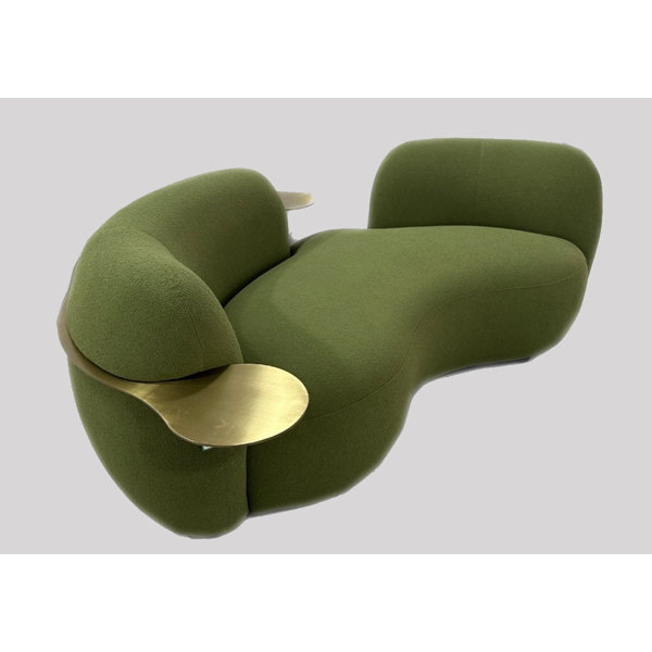 Ivy Bronx Green Boucle Curved 3 Seater Sofa With Integrated Side Tables ...