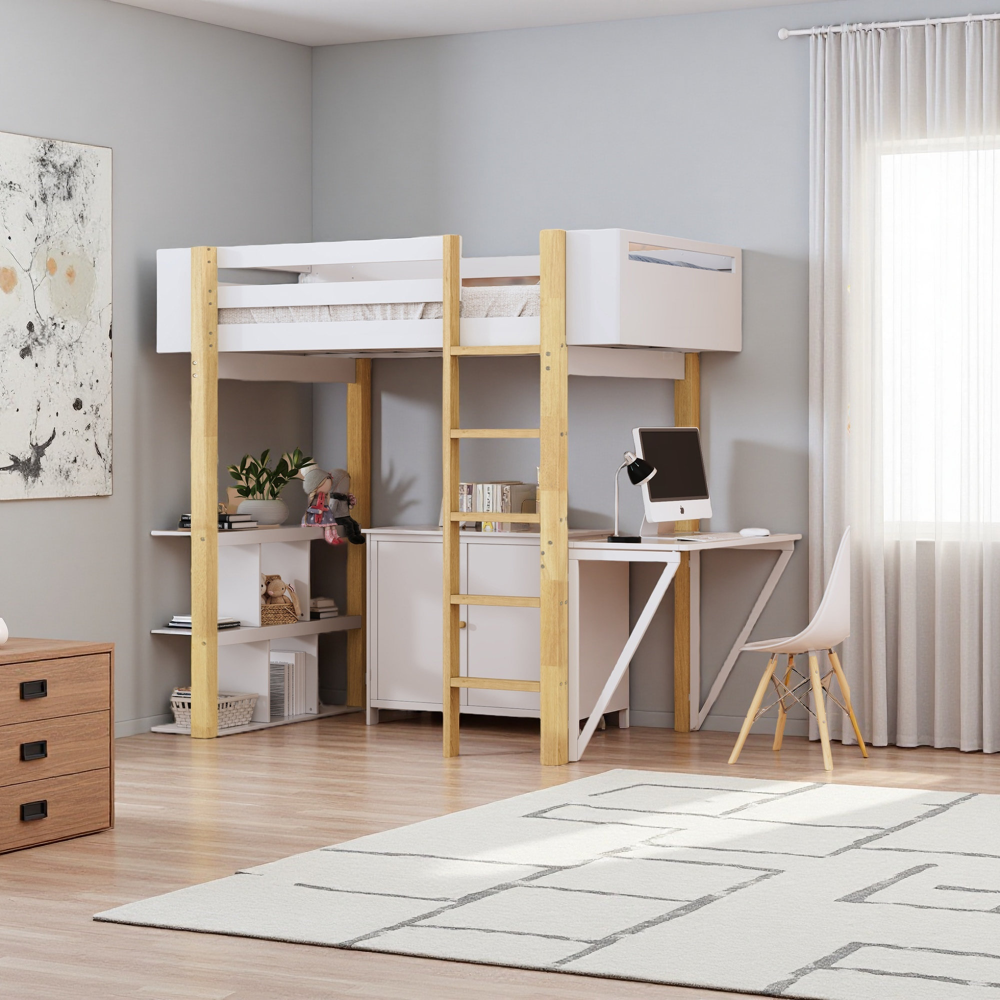 Isabelle & Max™ Wood Loft Bed With Built-In Storage Cabinet And Cubes ...