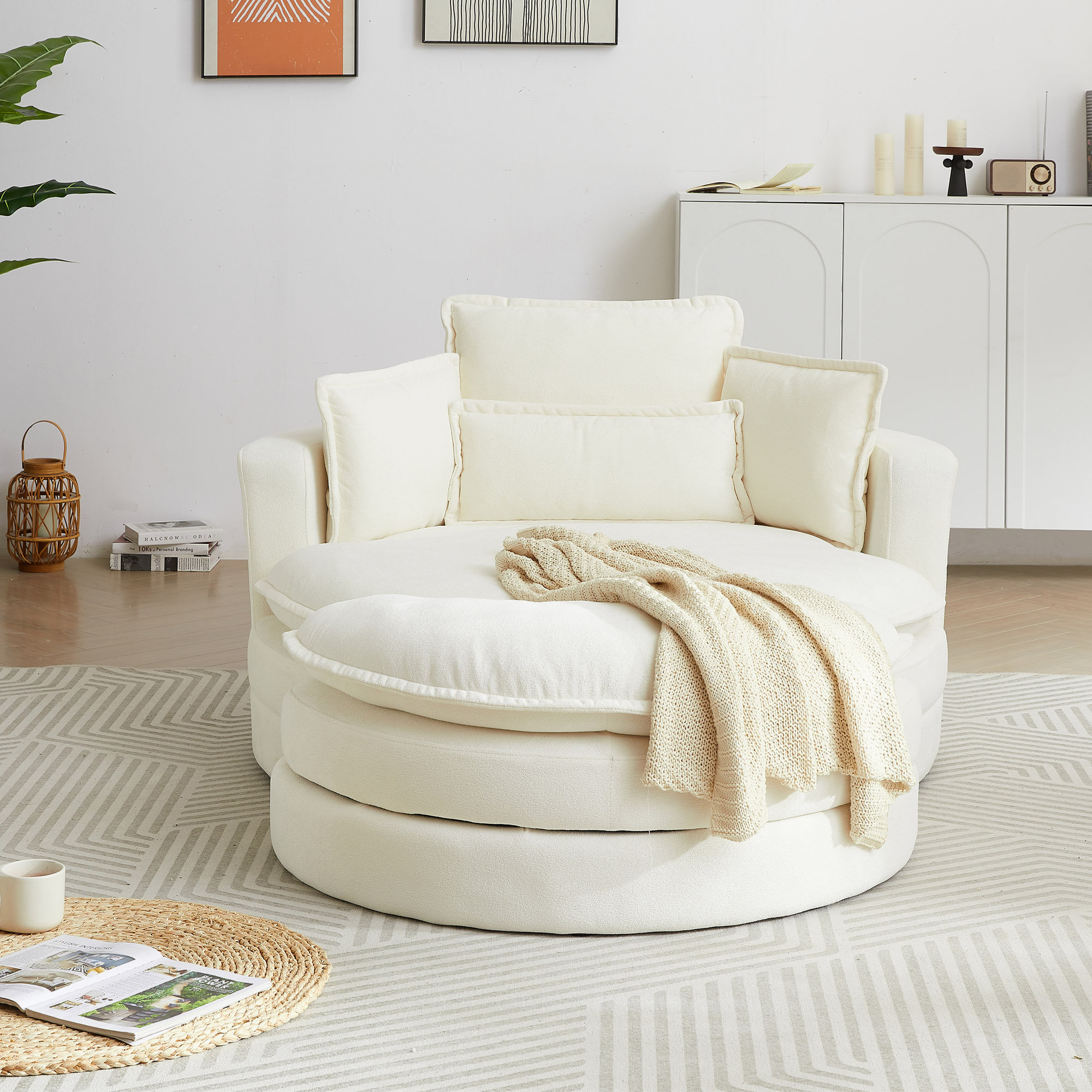 Hokku Designs 52'Swivel Accent Barrel Modern Sofa Lounge Club Big Round ...