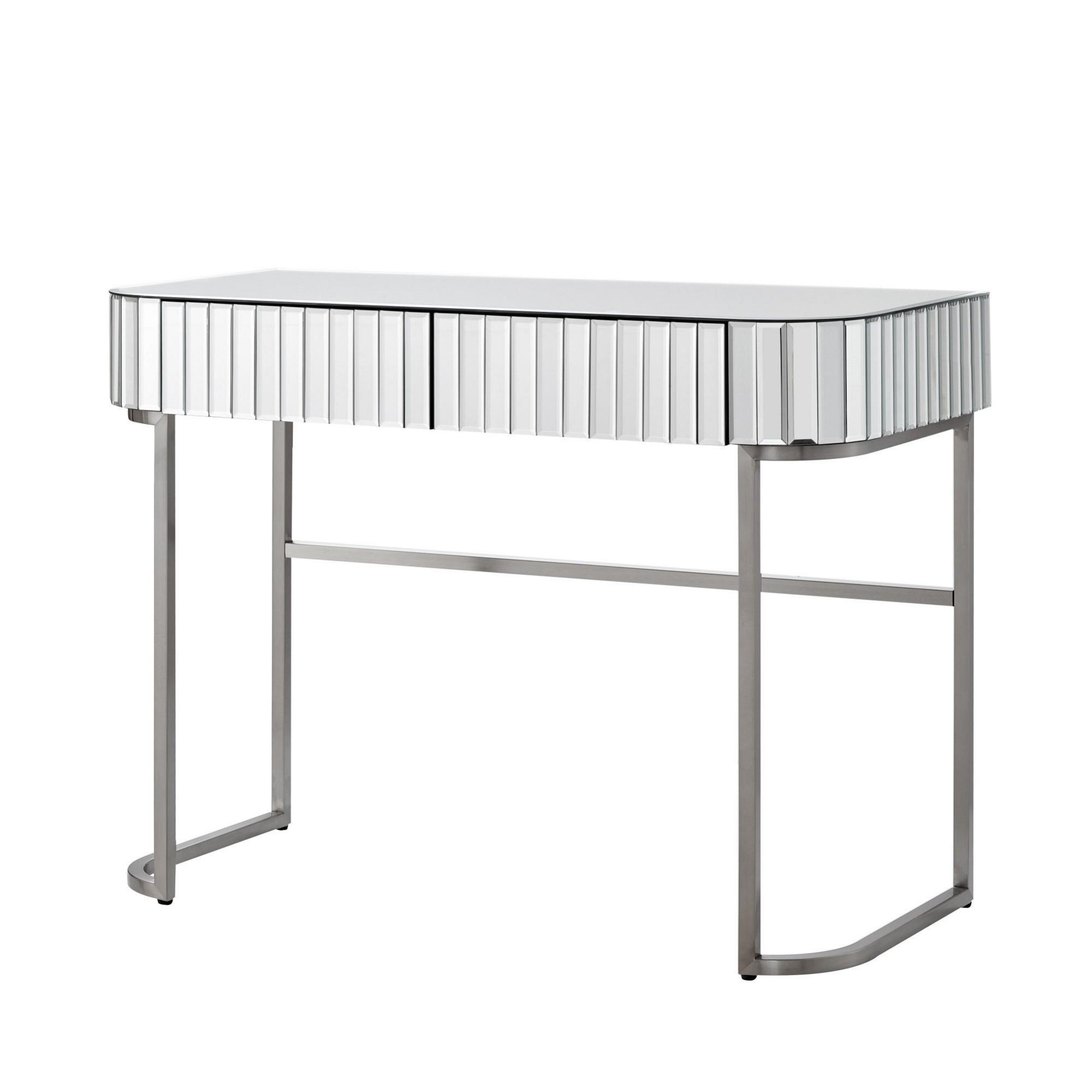 Mercer41 39" Mirrored Makeup Vanity Table with Stainless Steel Base ...