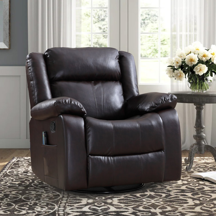 Faux Leather Overstuffed Swivel Rocker Recliner Power Recliner ...