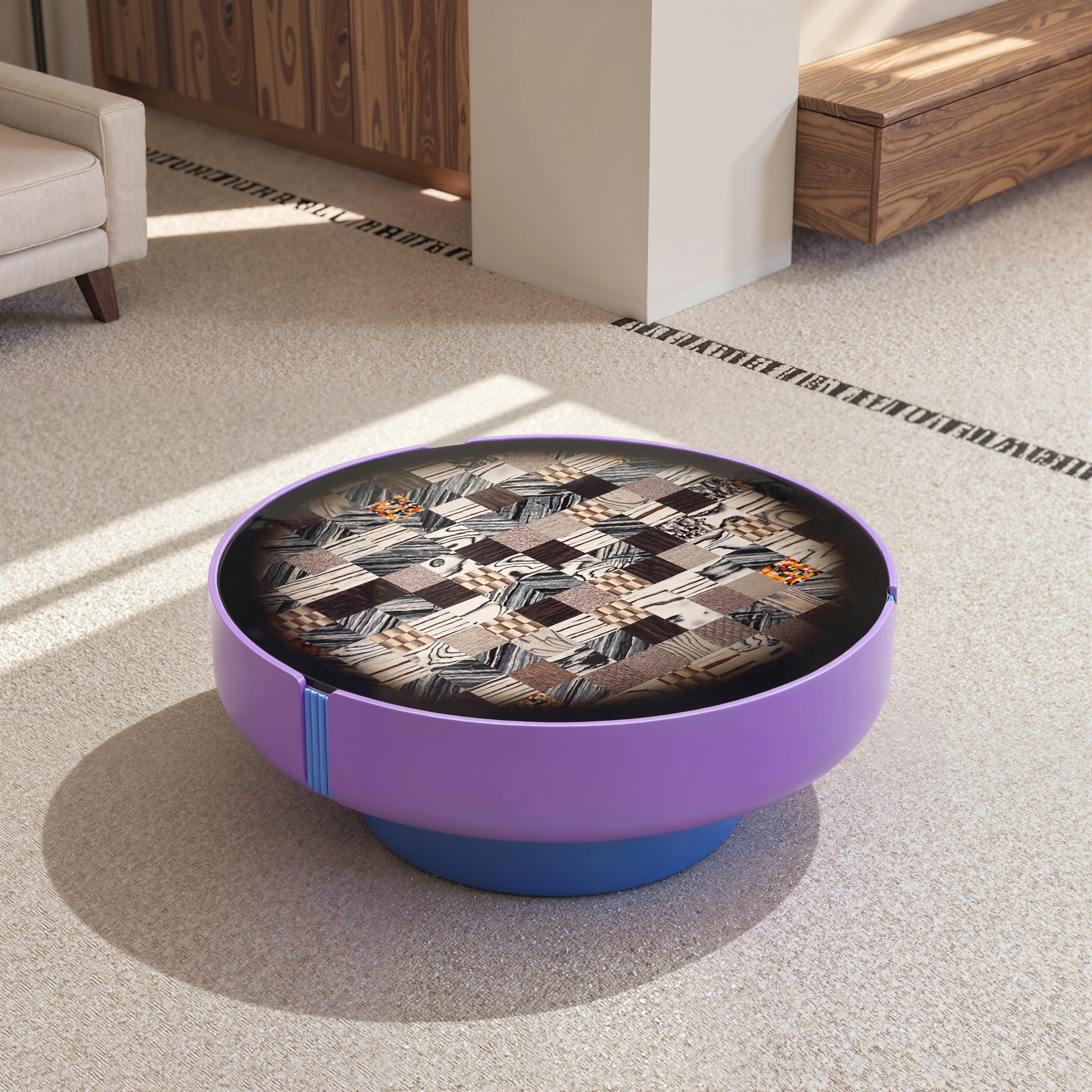 Brayden Studio Modern Round Coffee Table with Geometric Inlay Top ...