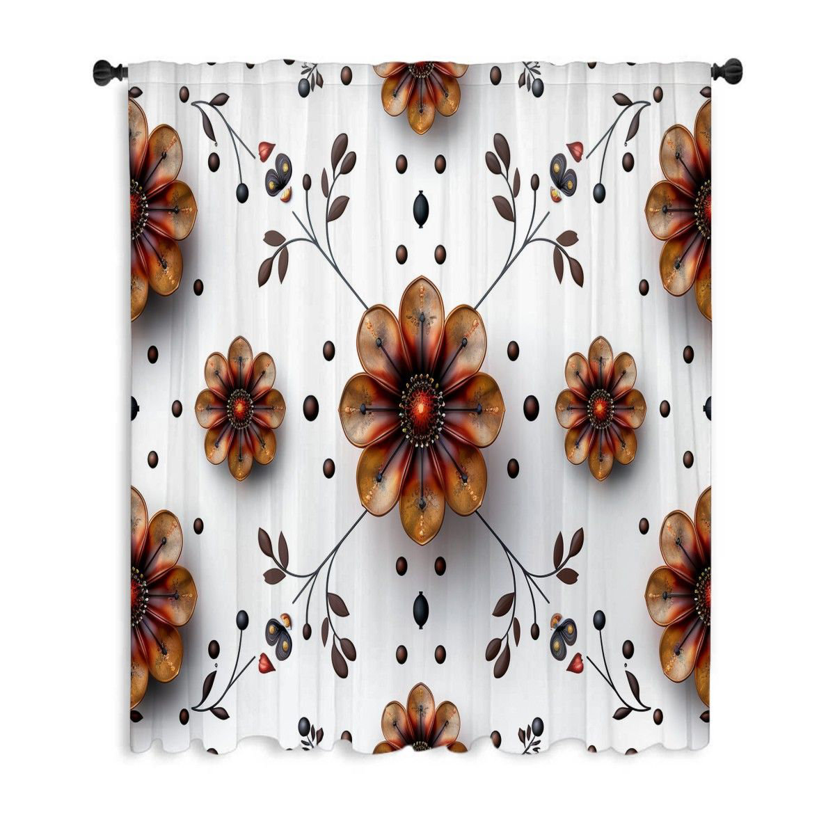 VisionDecor Floral Motif Window Curtains, Visual Art Blockout & Sheer ...