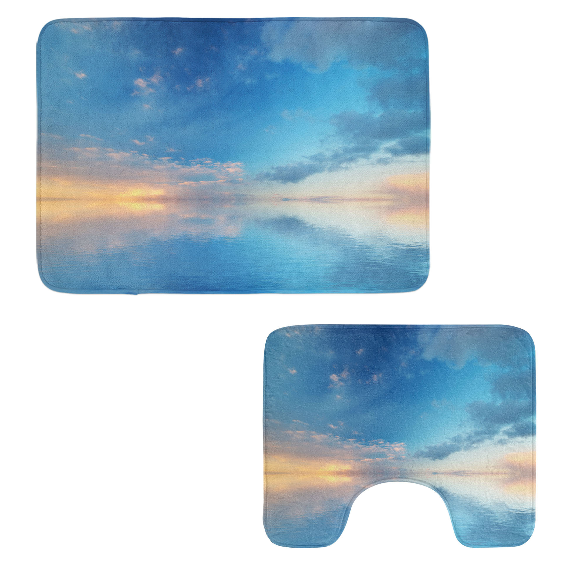 Winston Porter Blue Bathroom Rug Set 2 Pieces Rectangle & Contour Mats ...