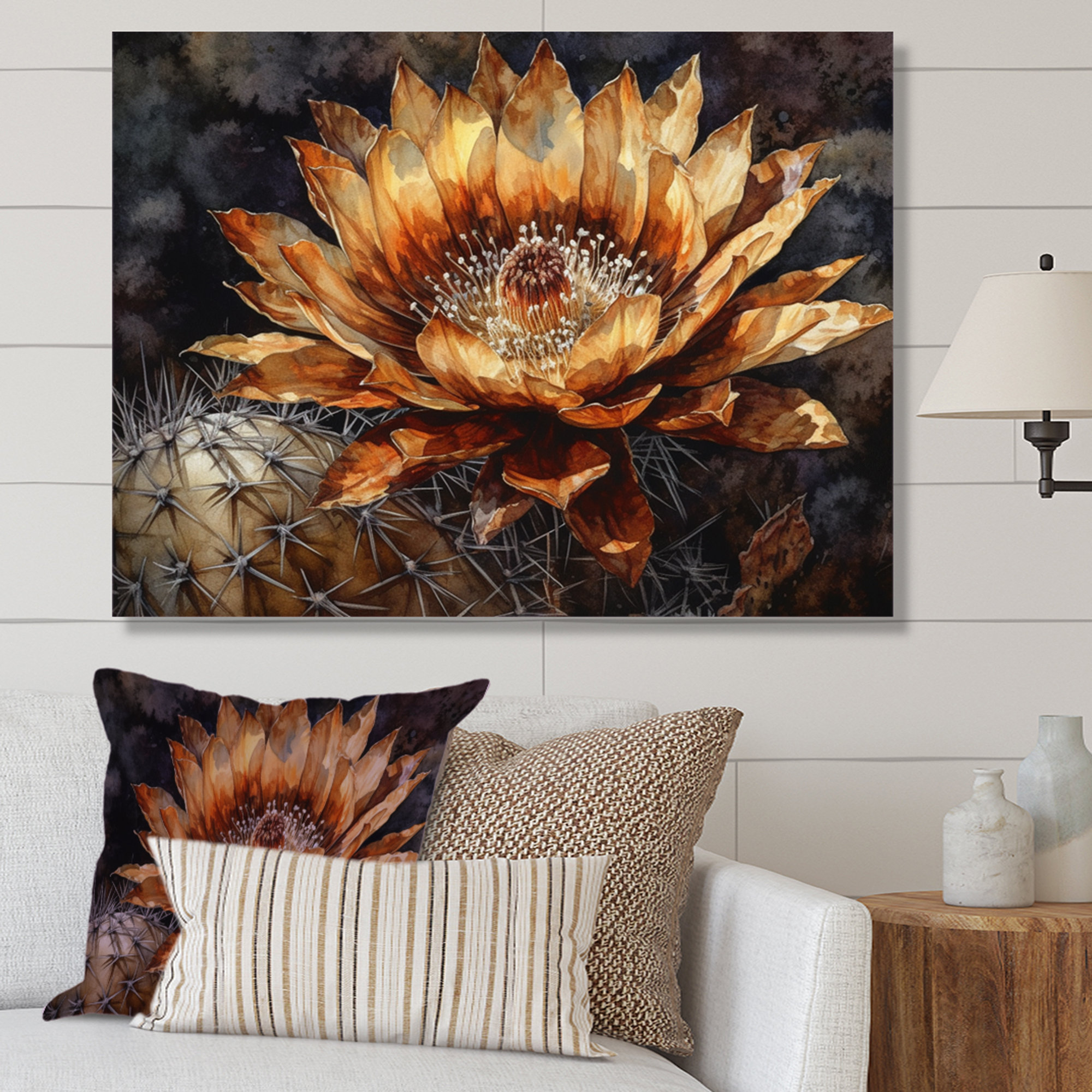 Bungalow Rose Rozia Brown Cactus Flower - Cactus Canvas Art | Wayfair