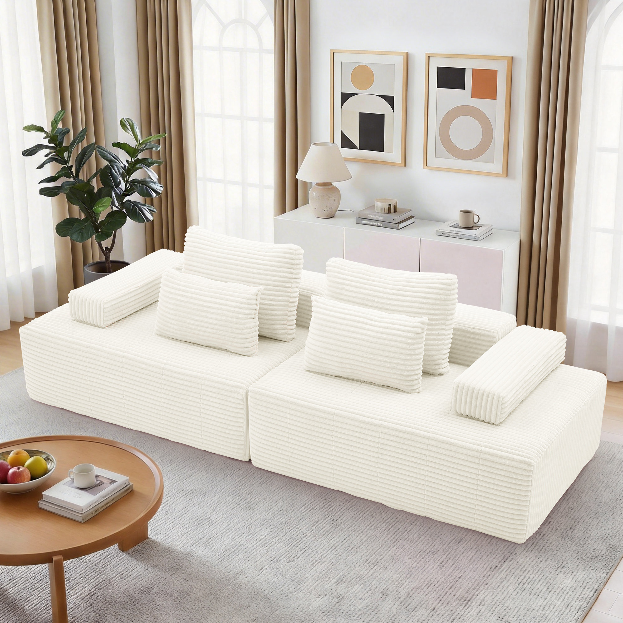 Ebern Designs Modular Sofa, Oversized Floor Couch with Pillows ...