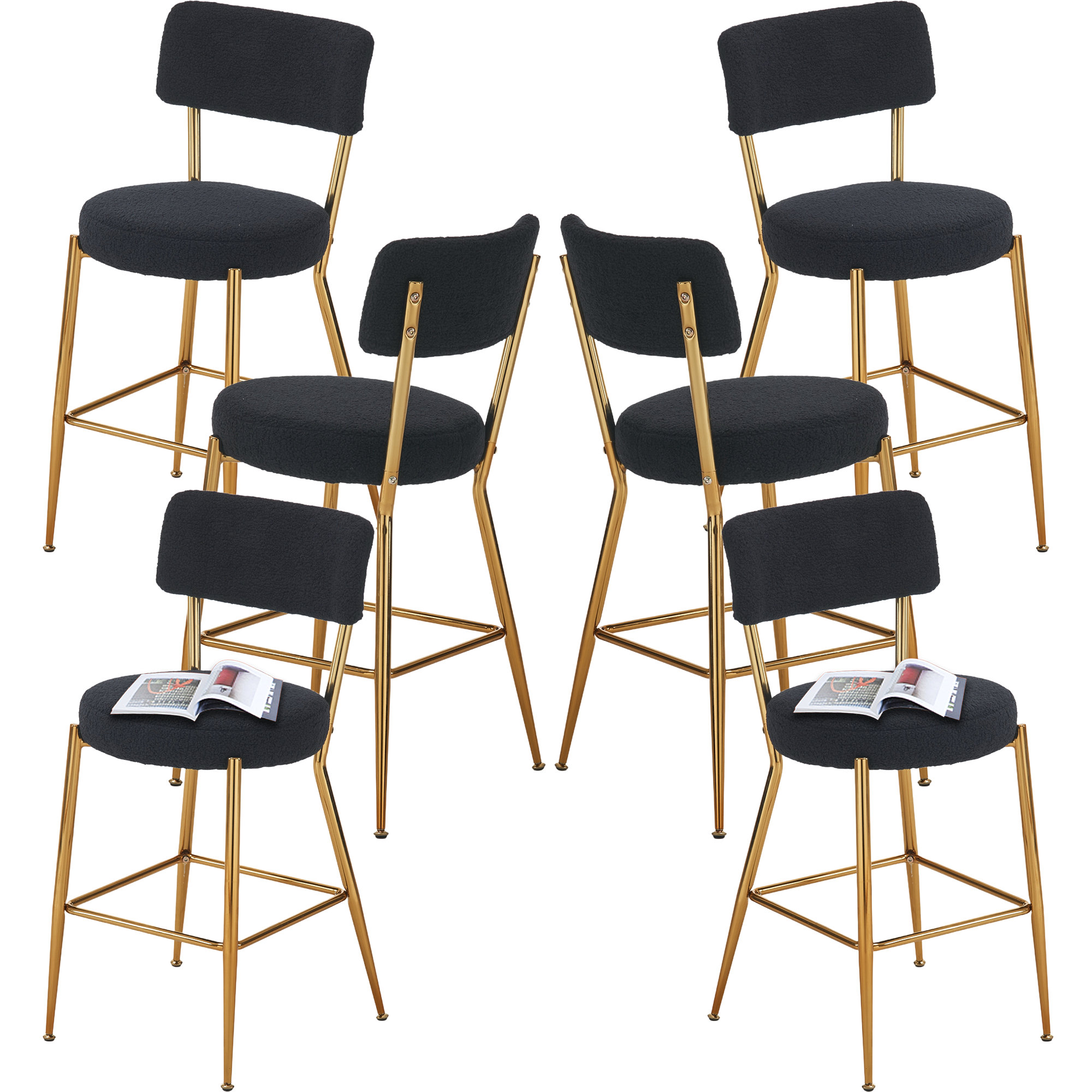 Blu Aired Merch Metal Fabric Upholstered Bar Stools (Set of 6) | Wayfair