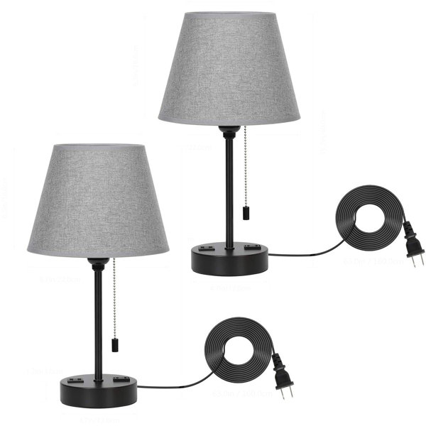 Latitude Run® Modern Grey Table Lamp Bedside Lamps Pull Chain with Dual ...