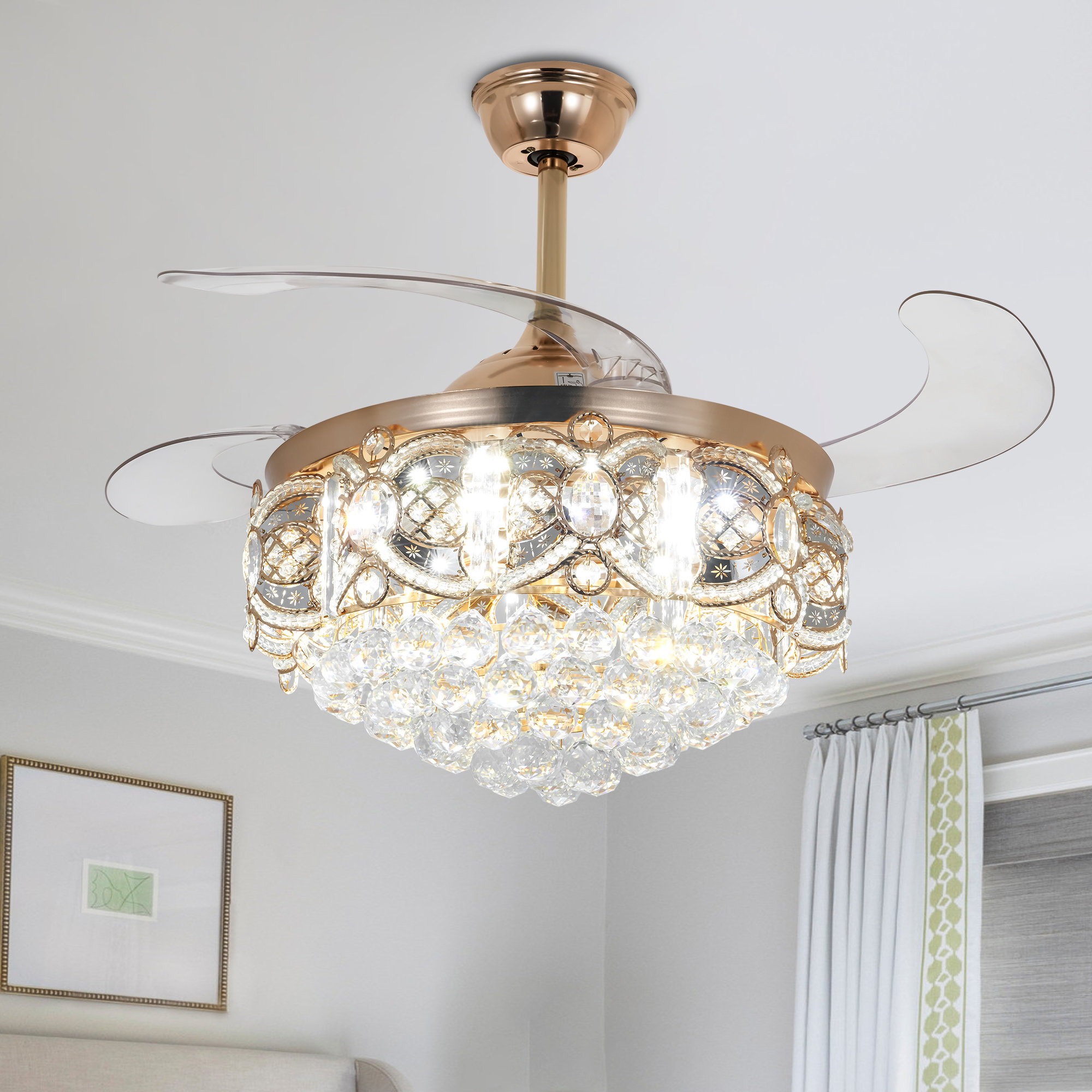 House of Hampton® Dreux Crystal Ceiling Fan Indoor with Light Remote ...