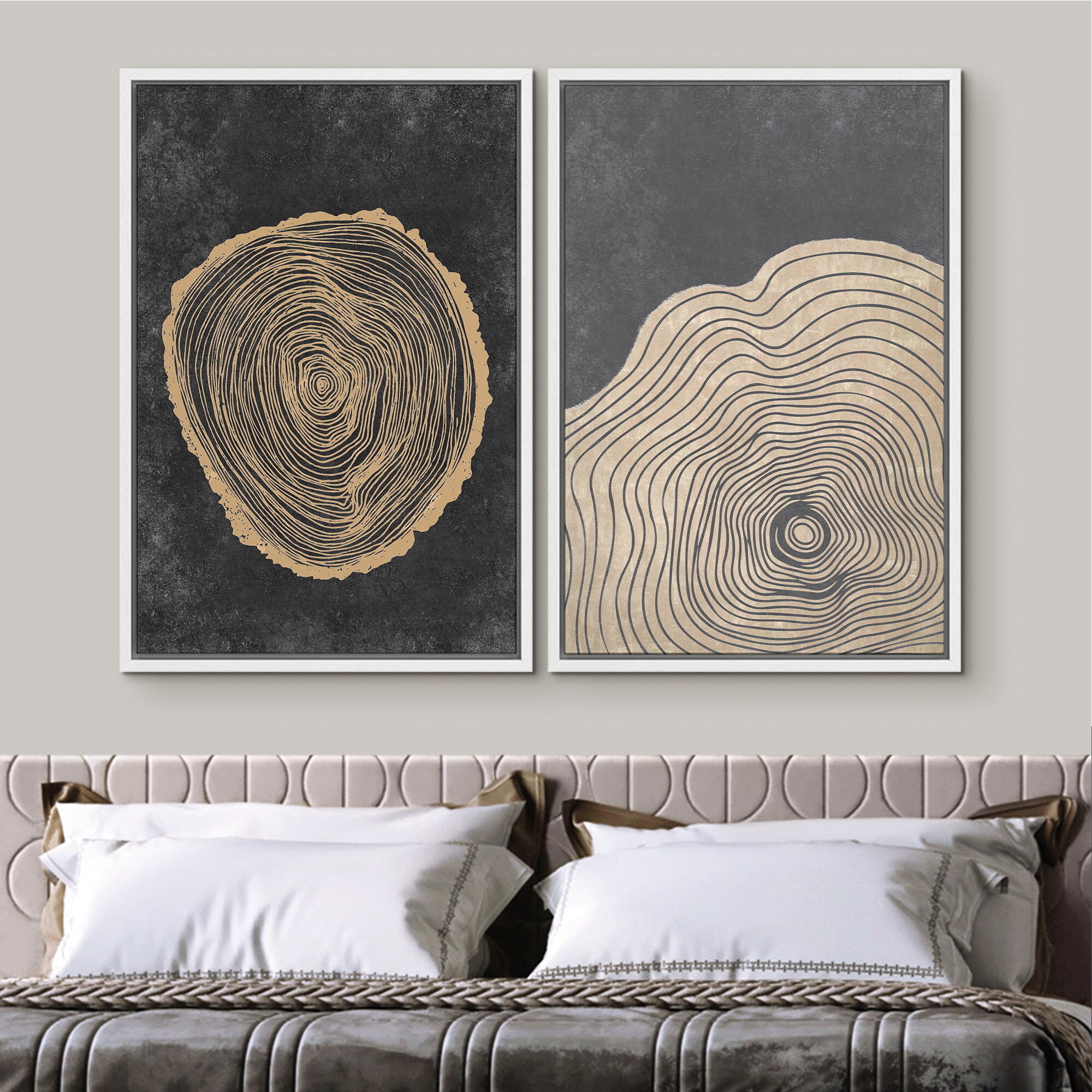 IDEA4WALL Wood Tree Ring Abstract Tan Gray Illustrations, Minimalist ...