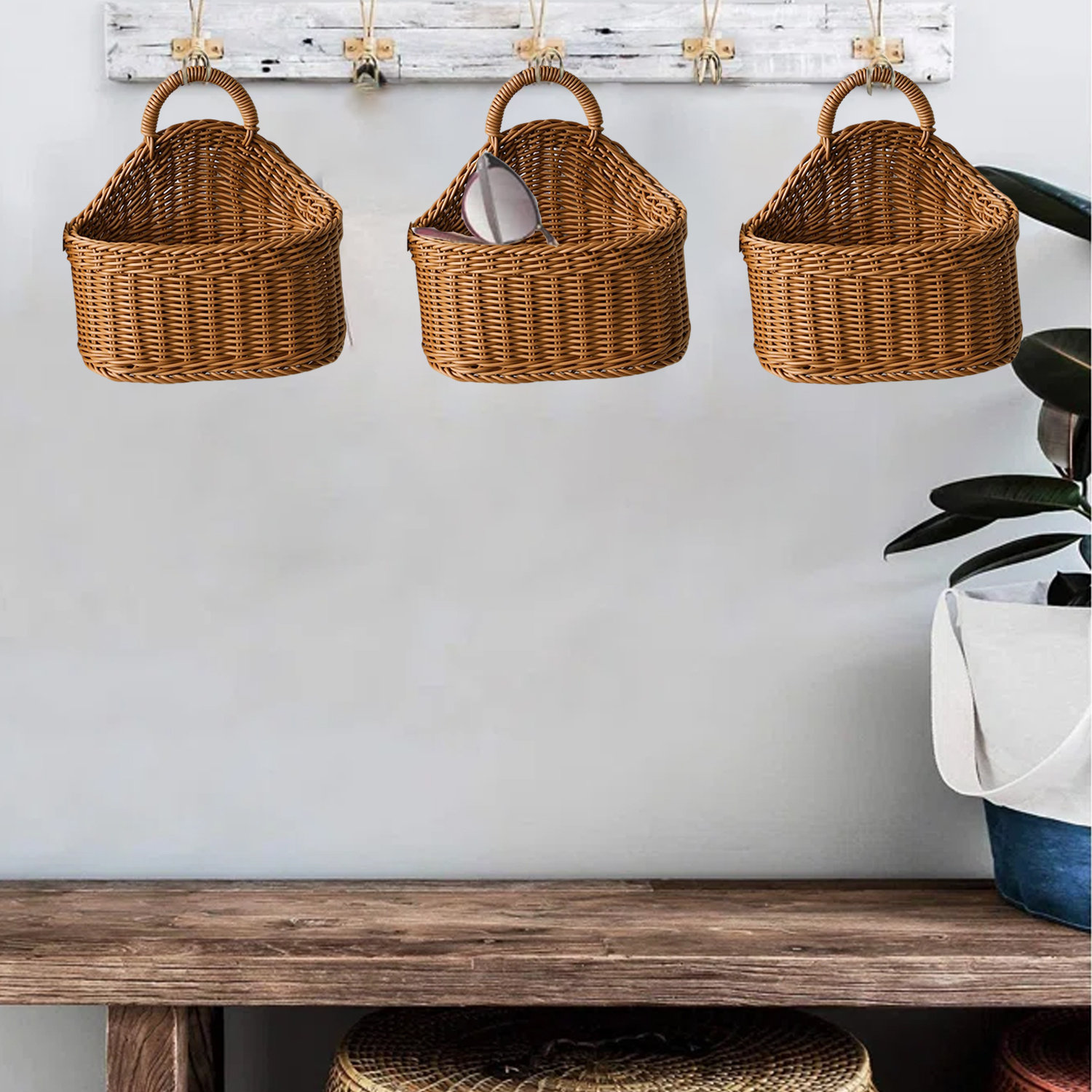 Bay Isle Home™ 3 Pcs Hanging Storage Baskets, Plastic Pantry Wicker ...