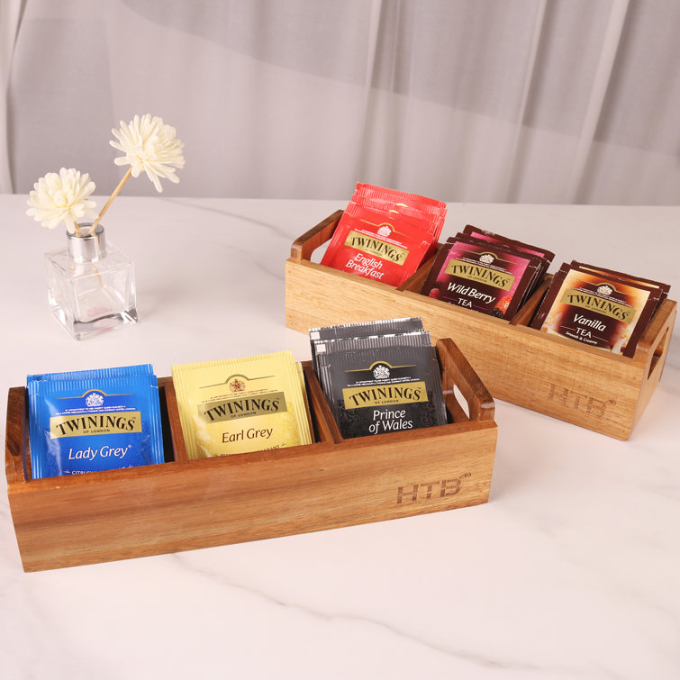 Htb Small Wooden Tea Bag Box 2pcs, 3 Compartments Acacia Wood Tea Bag ...