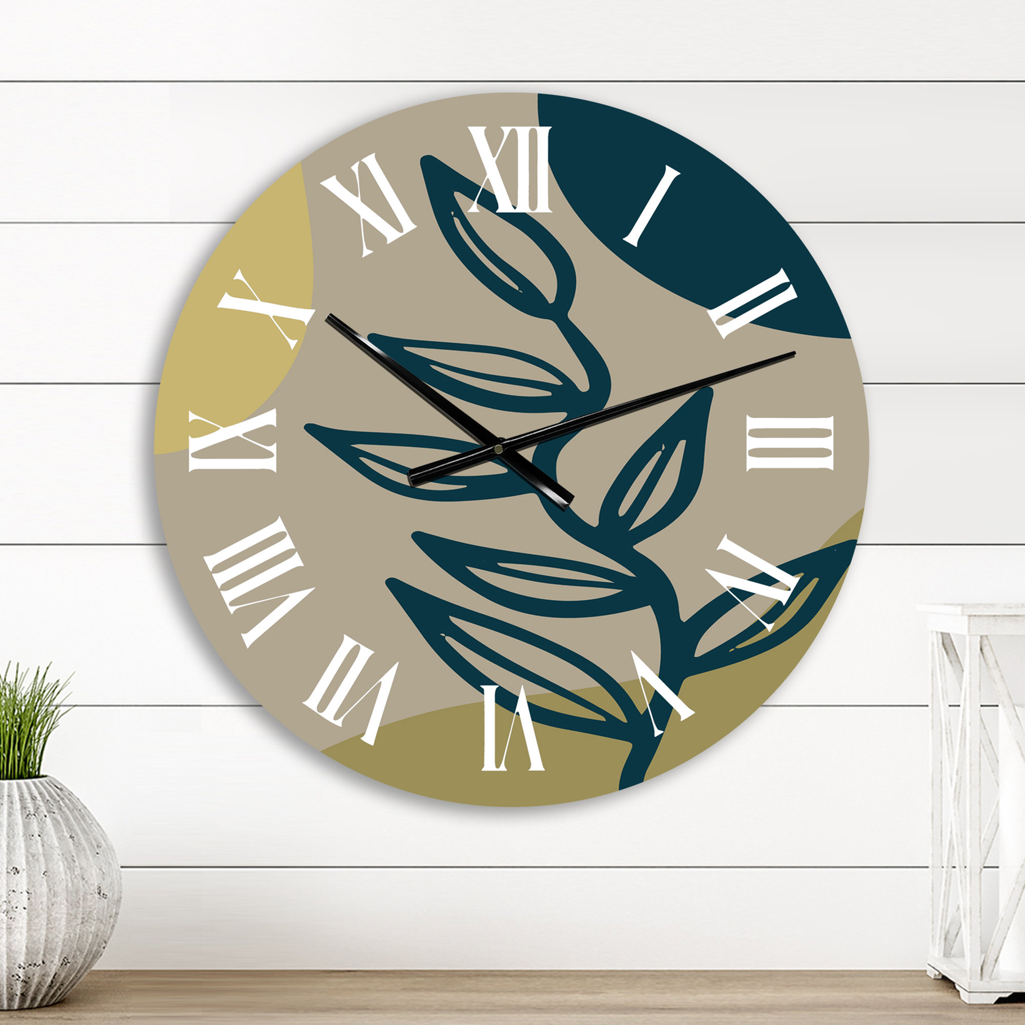 East Urban Home Natural Boho Foliage Line Art VI Wall Clock | Wayfair