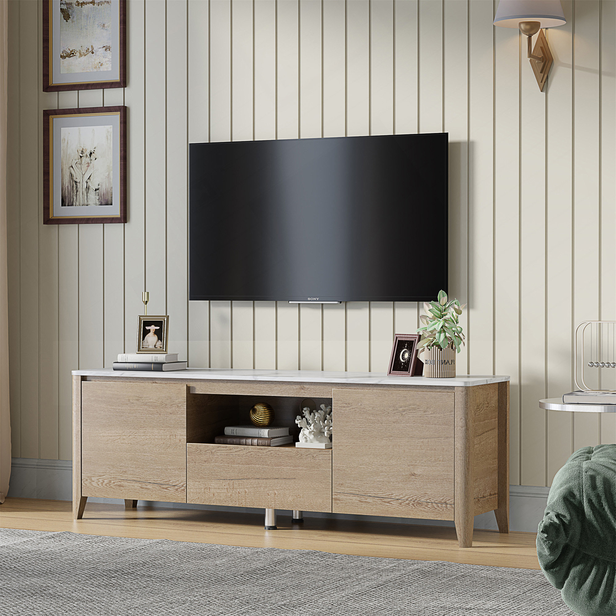 Latitude Run® 58 Inches Modern TV Stand With LED Lights Entertainment ...