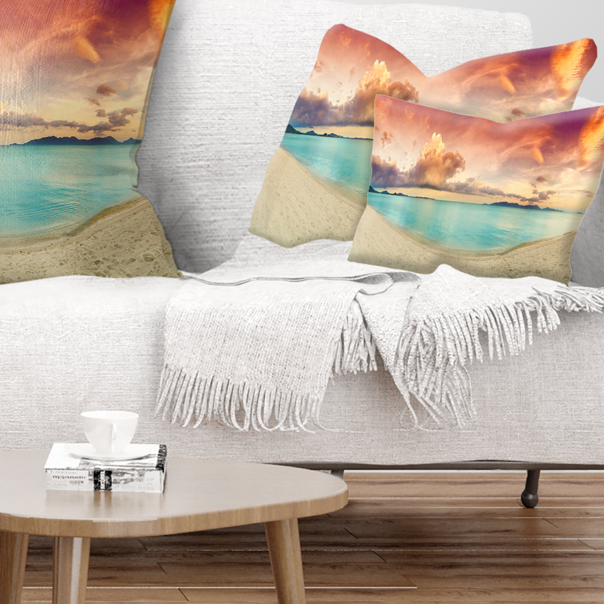 Design Art Landscape Printed Tropical Colorful Sunset with Pond Lumbar ...