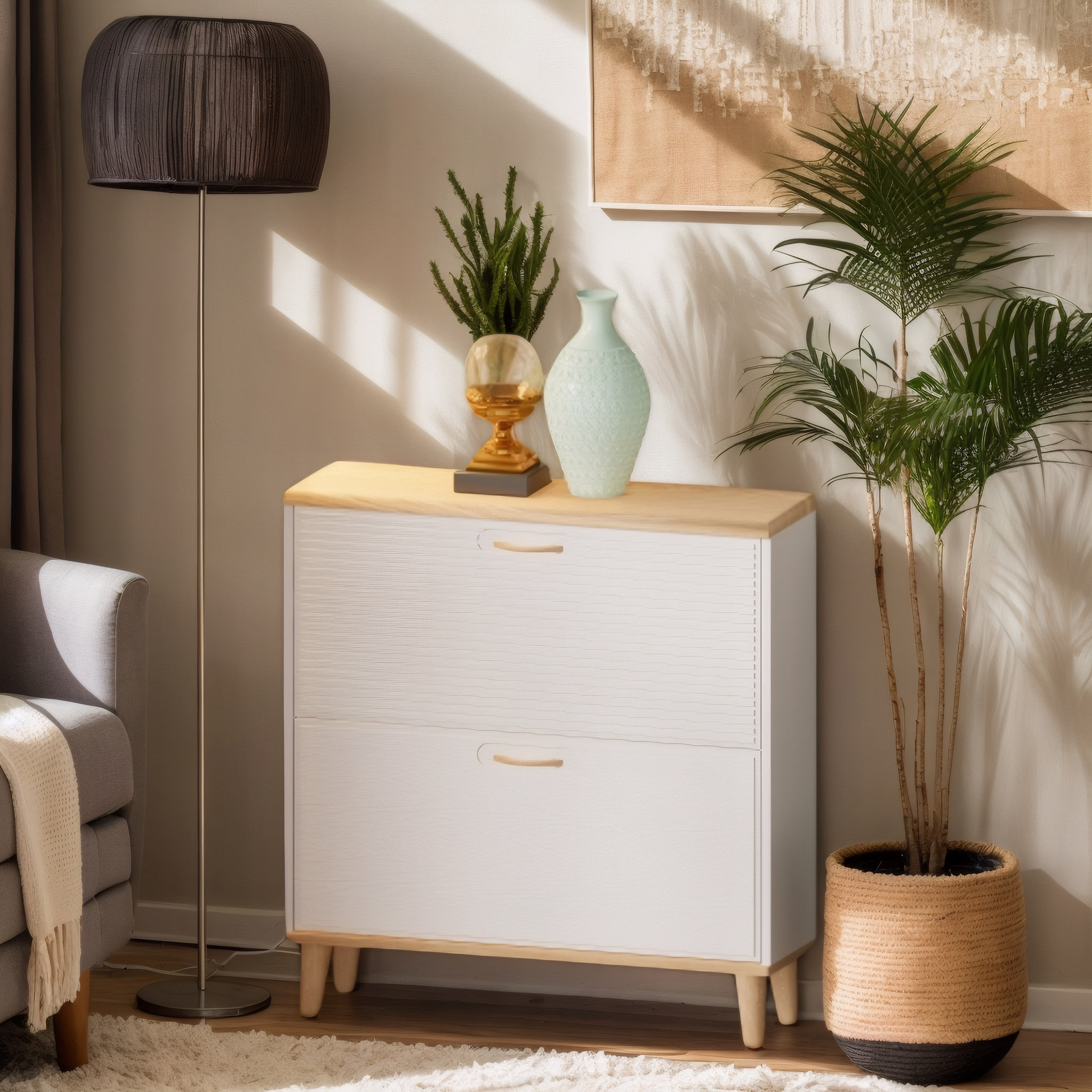 George Oliver Narrow Shoe Storage Cabinet With 2 Flip Drawers ...