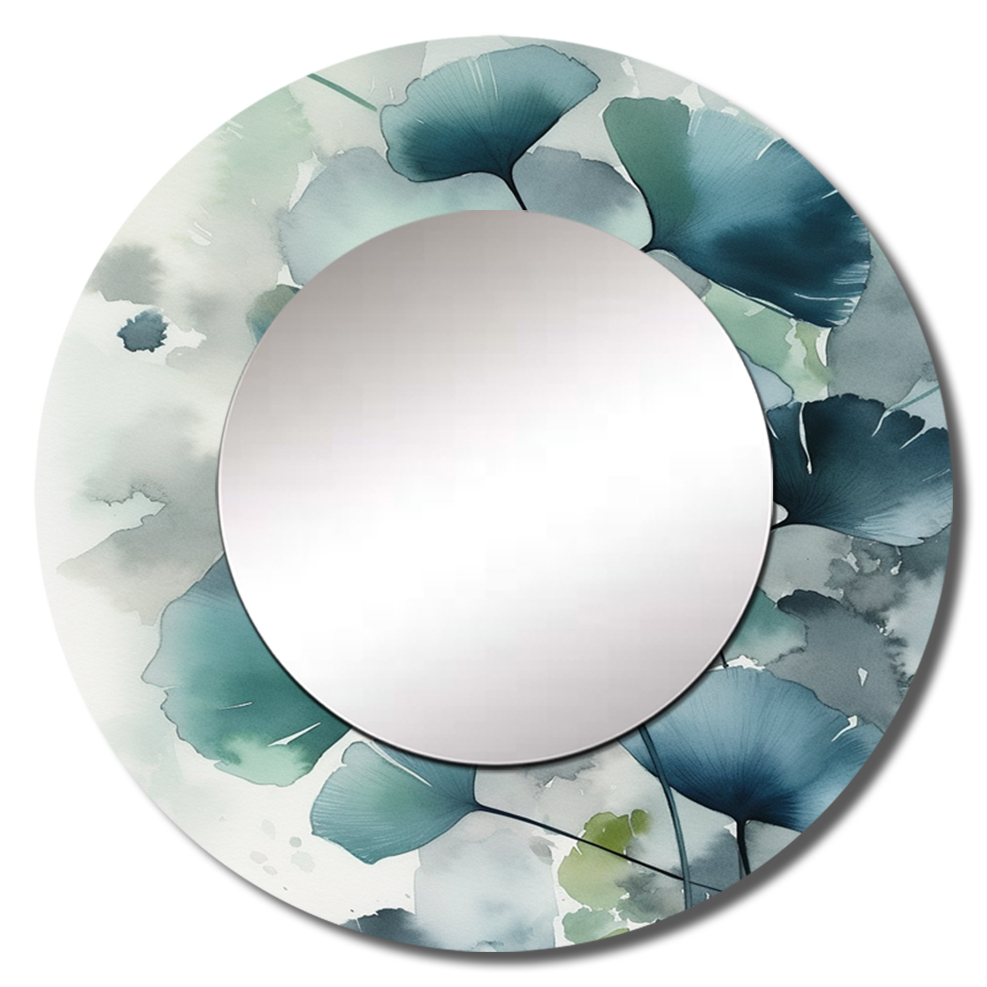 East Urban Home Green Leaf Veins I - Floral Leaves Round Mirror Wall ...