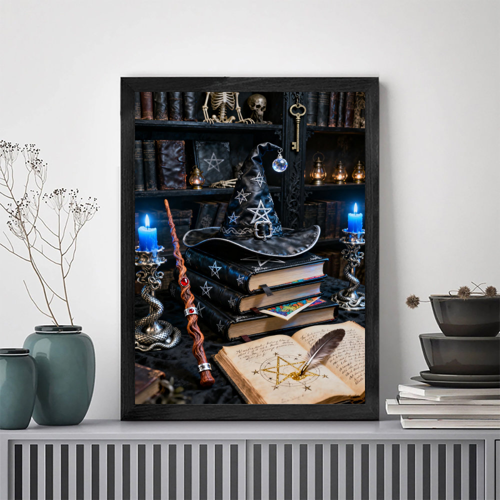 Fleur De Lis Living Black Framed Vintage A wizard's desk filled with ...