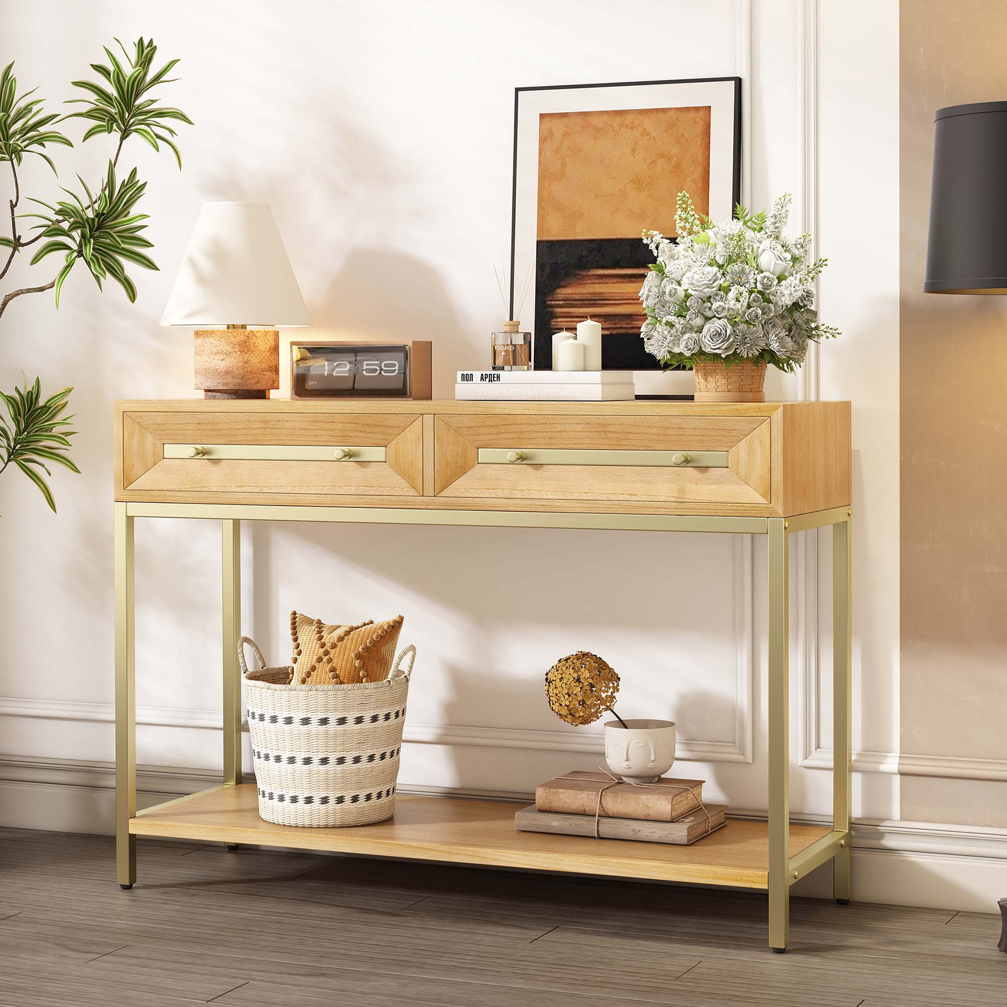 George Oliver Retro Hallway Entryway Console Table With 2 Drawers ...