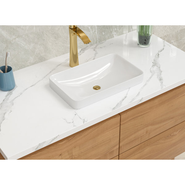 Lordear 19'' L x 12'' W Semi Recessed Bathroom Sink Rectangular White ...