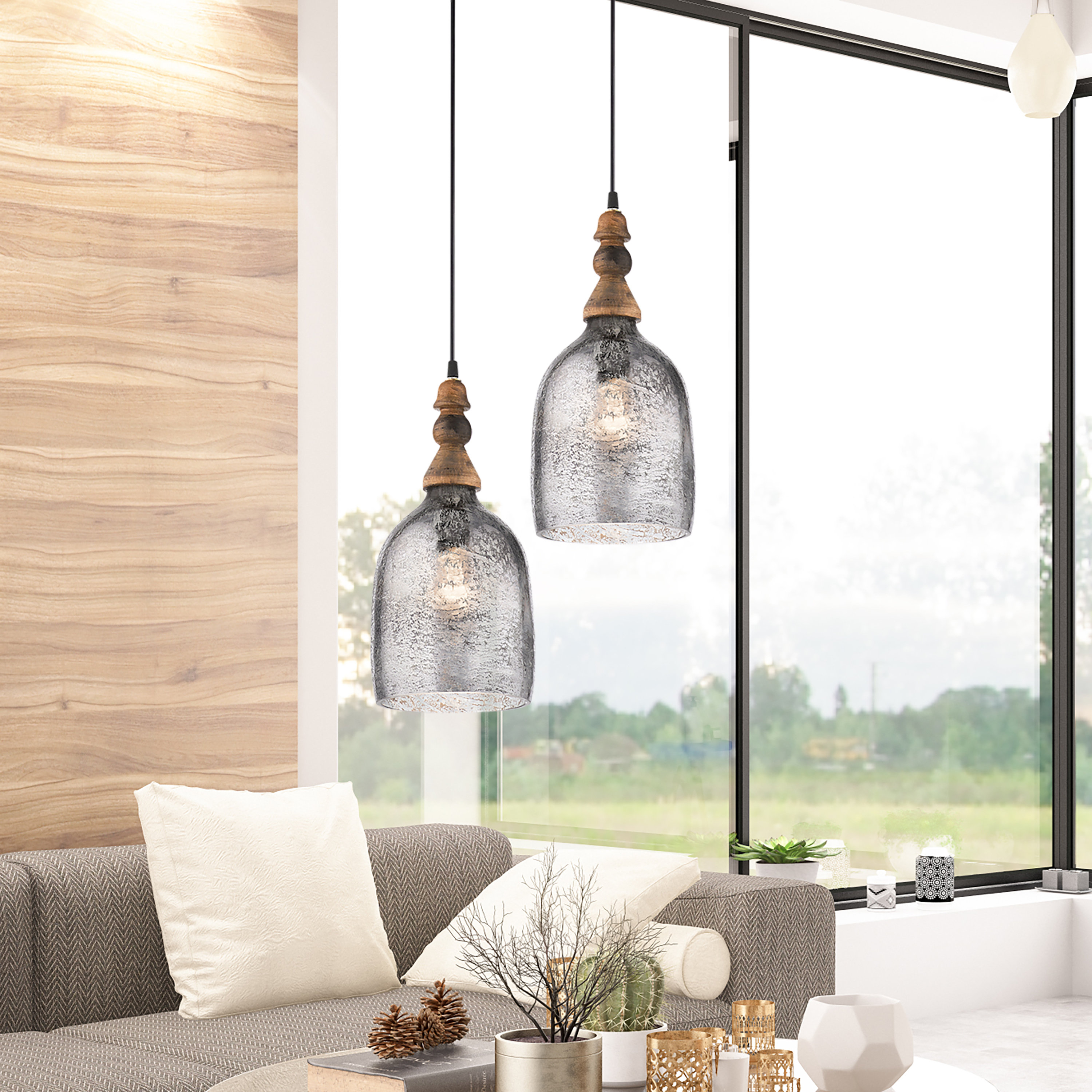 Lark Manor 7"W Bayarmaa Textured Glass Bell-Shaped Pendant Lamp ...
