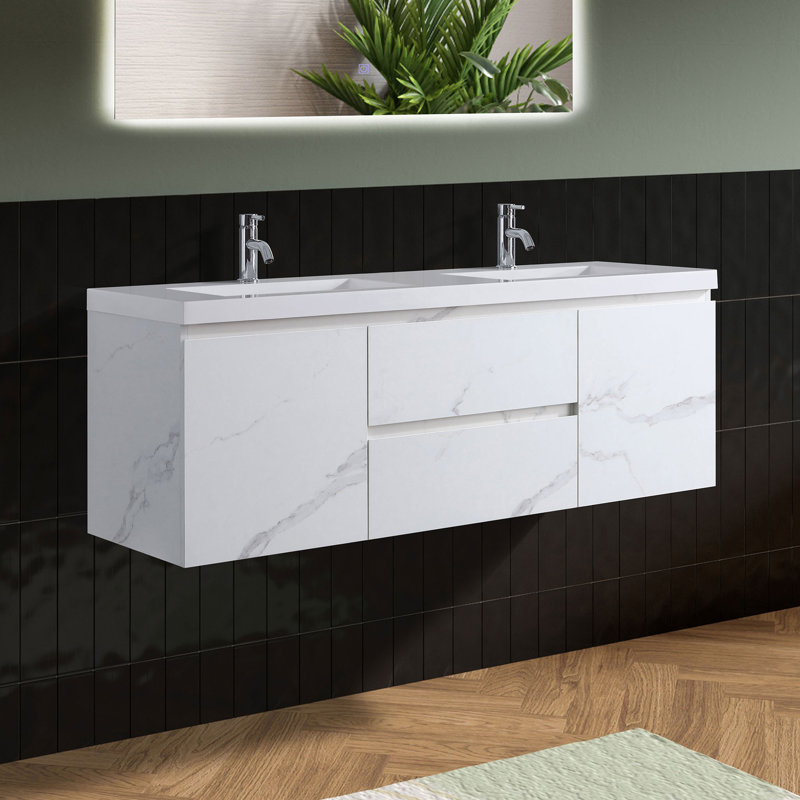 Wrought Studio 60" Modern Floating Bathroom Vanity with Integrated Sink ...