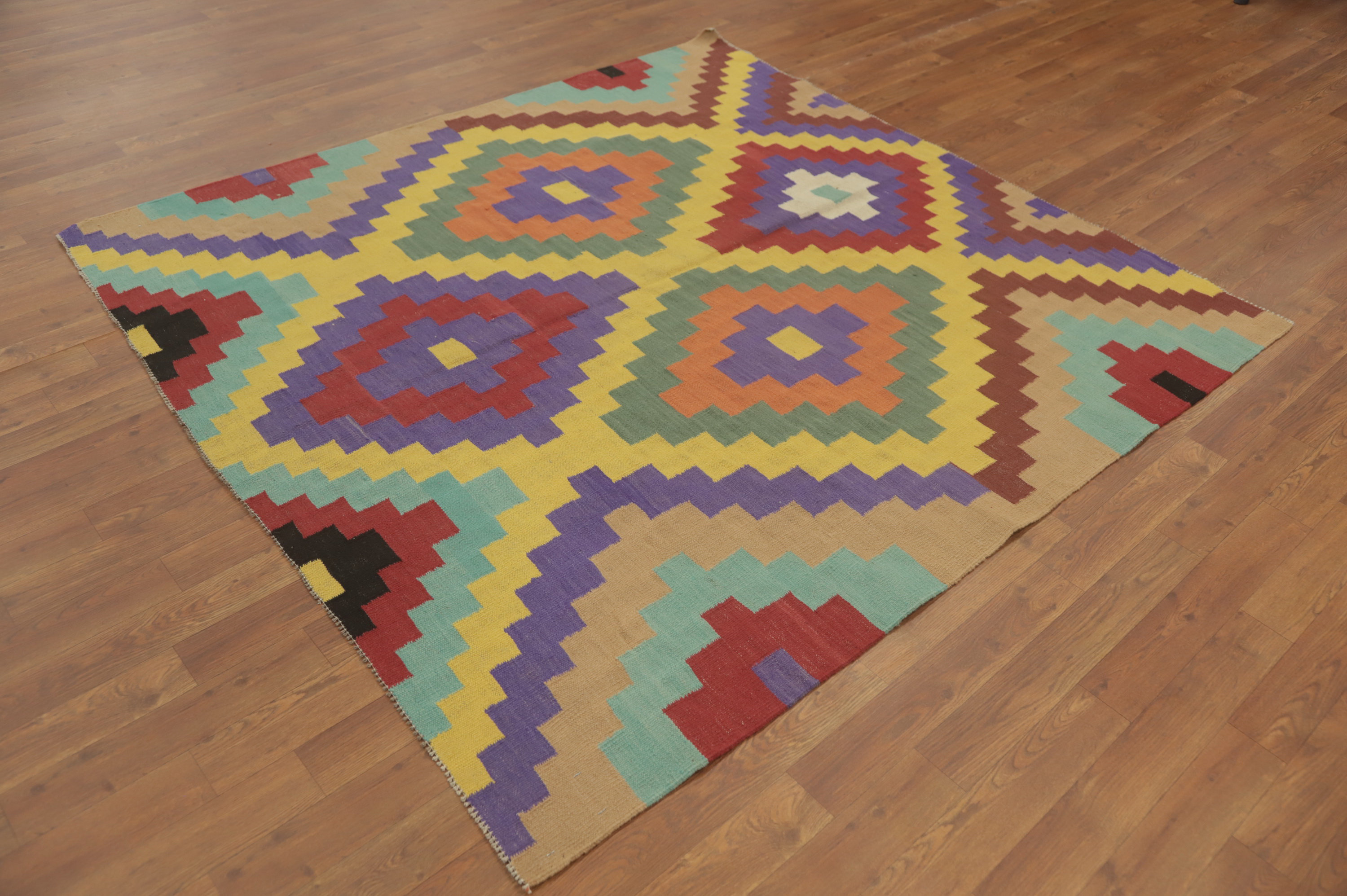 Dakota Fields Colorful Square Kilim Wool Oriental Area Rug 6x6 | Wayfair