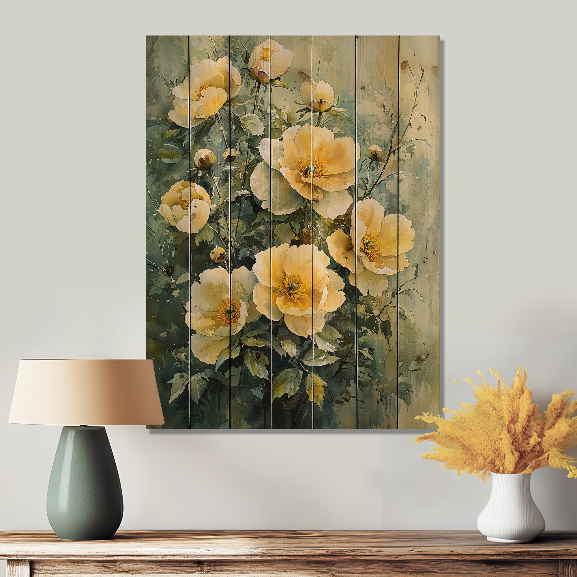 Ophelia & Co. Velvet Peonies Unfold In The Meadow - Peonies Wood Wall ...