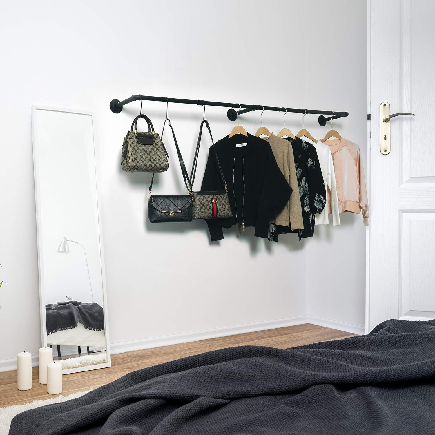 Williston Forge Industrial Pipe Clothes Rack With 3 Hooks, 72’''l Wall ...