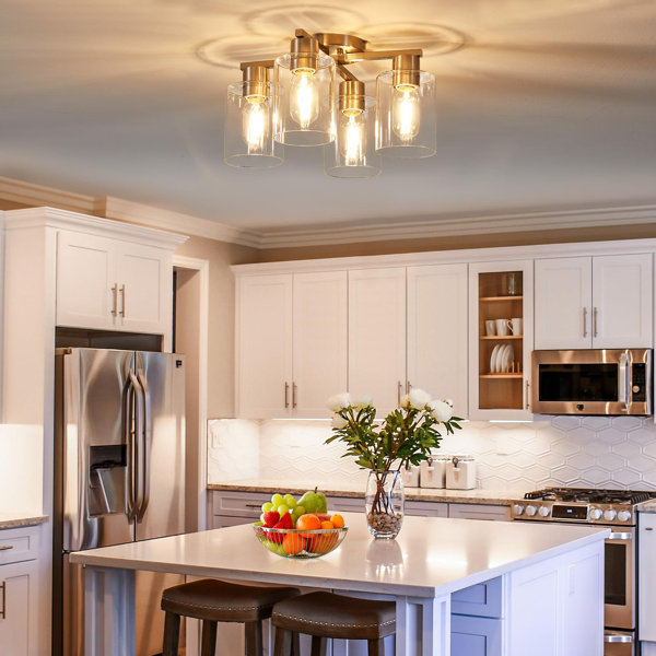 Everly Quinn Semi Flush Mount Ceiling Light, Brushed Nickel Ceiling ...