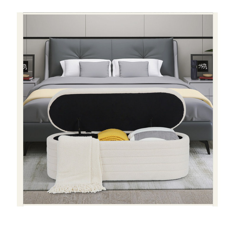 Mercer41 Matt Upholstered 45.5" Teddy Fabric Fluffy Faux Fur Flip Top ...