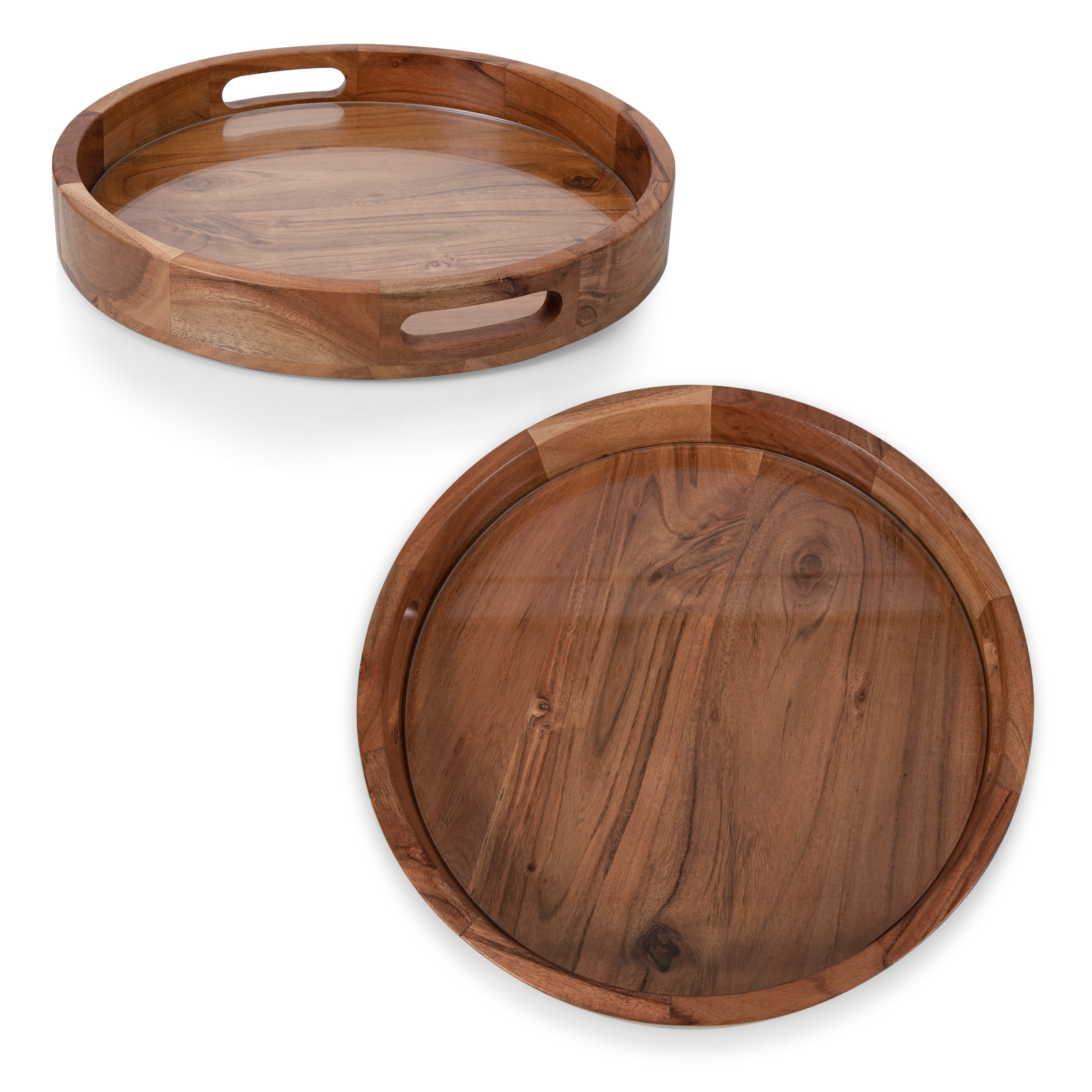 Millwood Pines Barista Serving Tray with Glass Insert - Round Acacia ...
