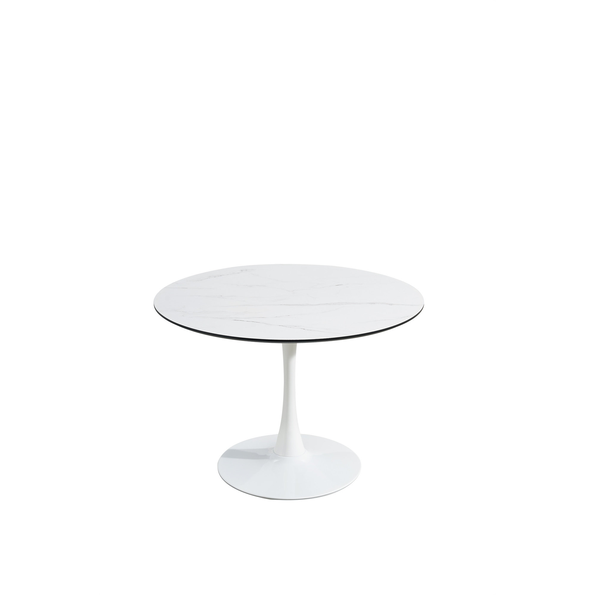 Corrigan Studio® Dining Table ,dia. 100cm Round, Wht, Marble Wht, 1pc ...