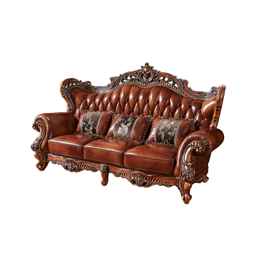 Romero European Vintage Carved Leather Sofa 94.4'' Genuine Leather ...