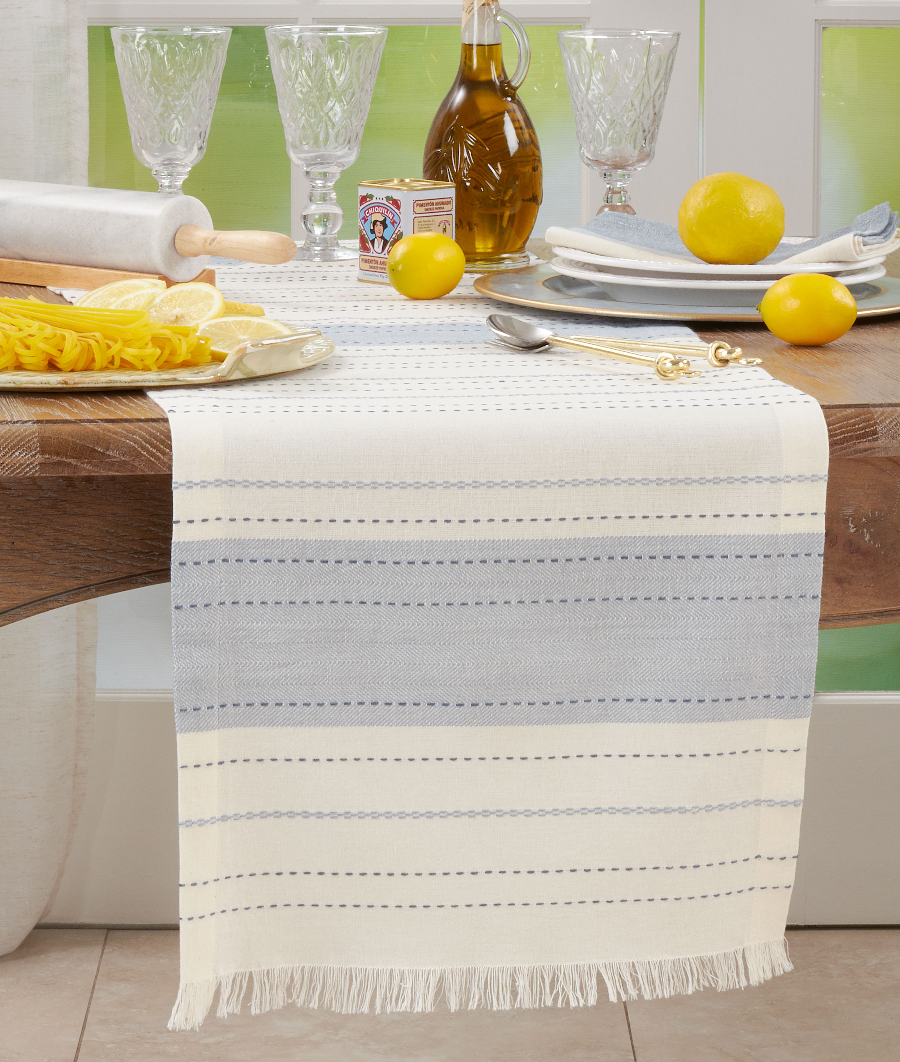 Saro Runner_Long Table Runner With Striped Dobby Design | Wayfair