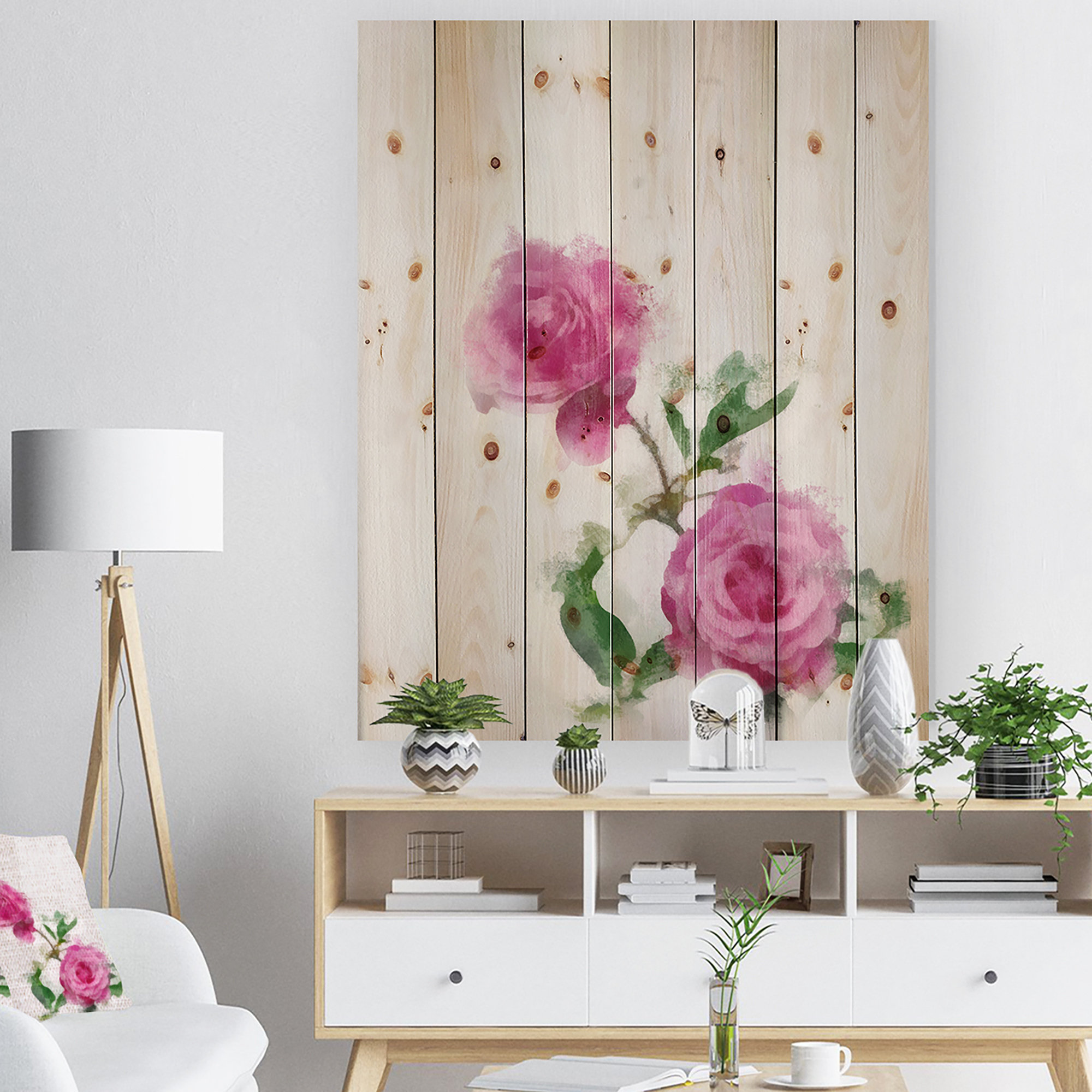 Winston Porter Rose Stem with Pair of Roses - Floral Wood Wall Art ...