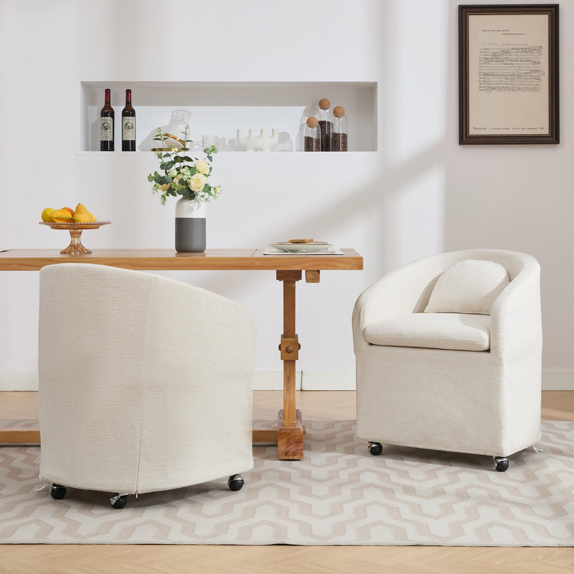 Ebern Designs Beige Chenille Fabric Dining Armchair Set of 1 with Back ...