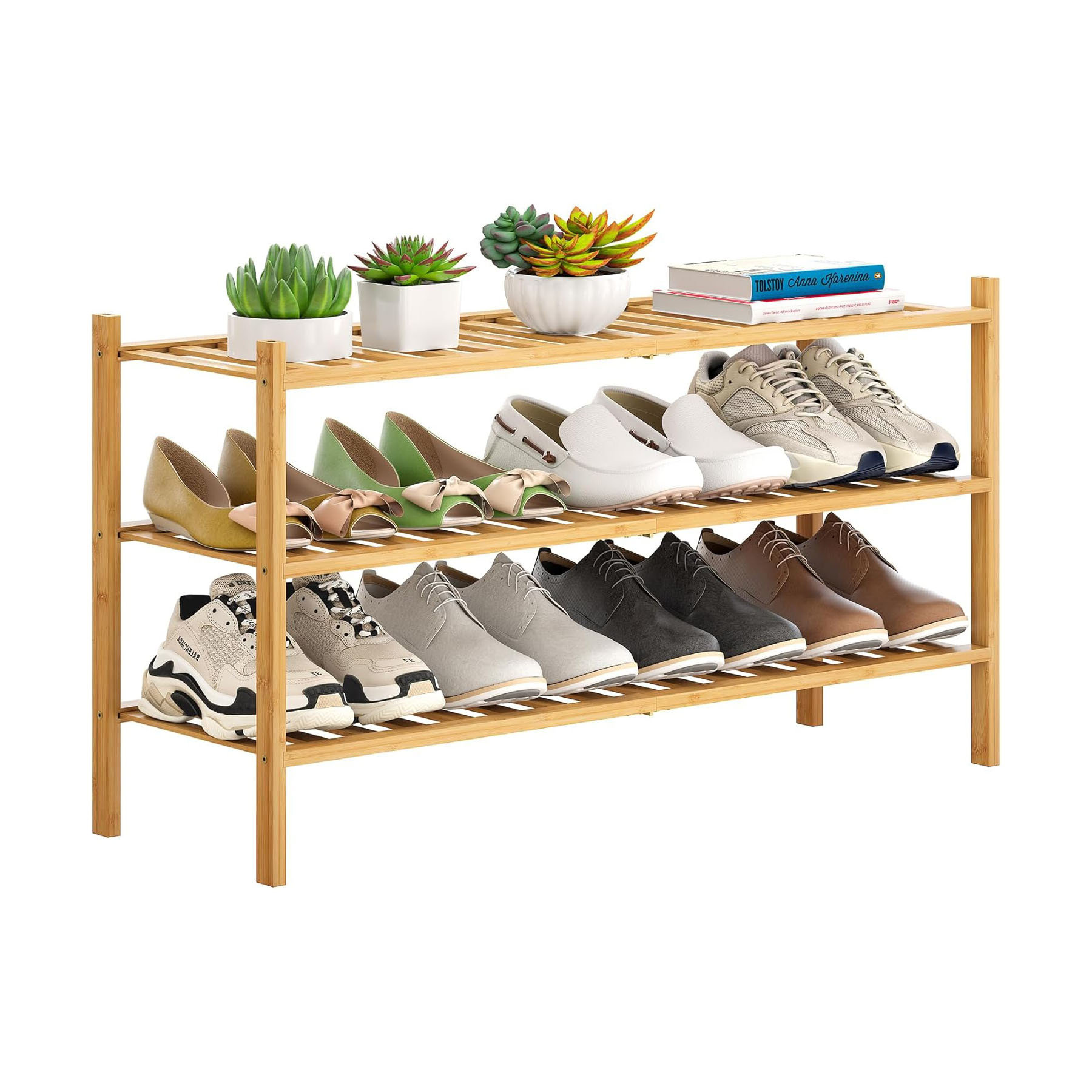 Latitude Run® 3-Tier Large Bamboo Shoe Rack, Freestanding Stackable ...