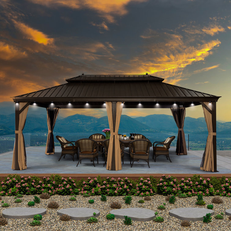 Purple Leaf Pavillon de jardin d'extérieur à toit rigide 12 pi x 20 pi ...