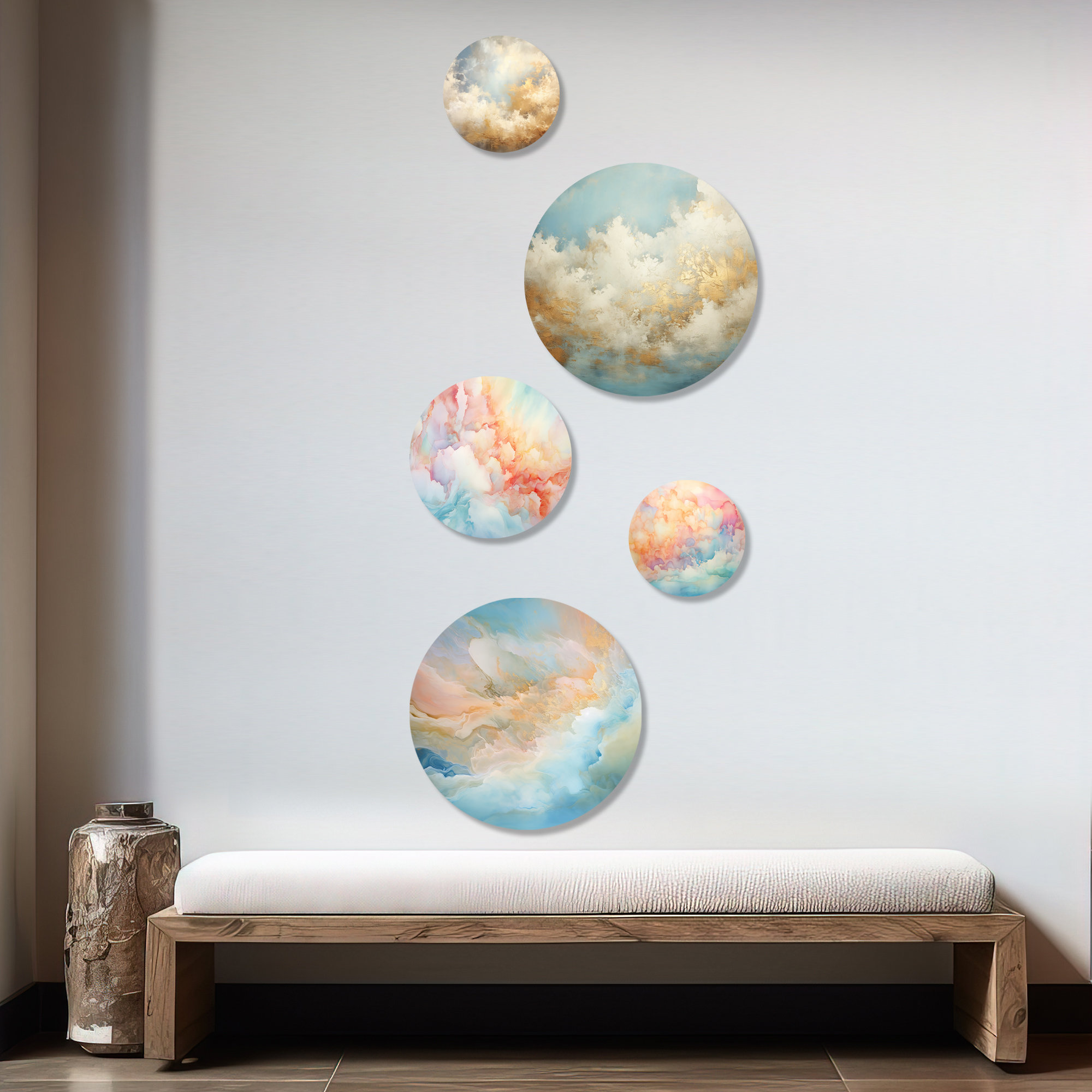 Ivy Bronx Clouds Charm Liquid Art IV Clouds Metal Round Wall Art 5 ...