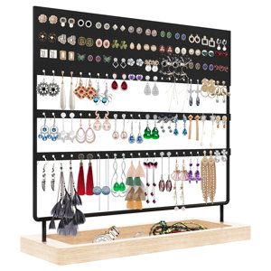 Latitude Run® 3 Tiers 144 Holes Earring Stand Display Stand With Wood ...