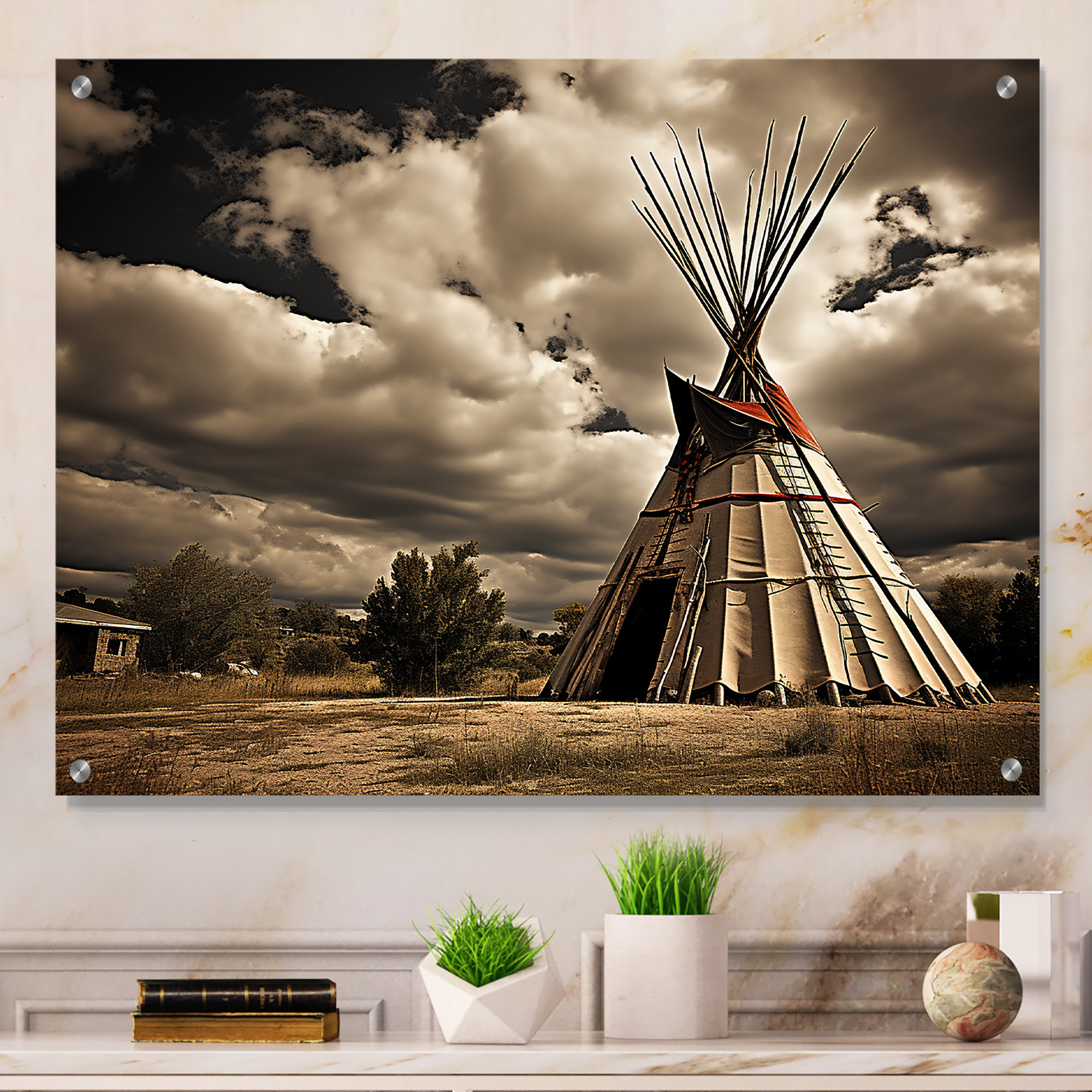 Union Rustic Grey Native Tipi Shadows Of Heritage I - Native American ...