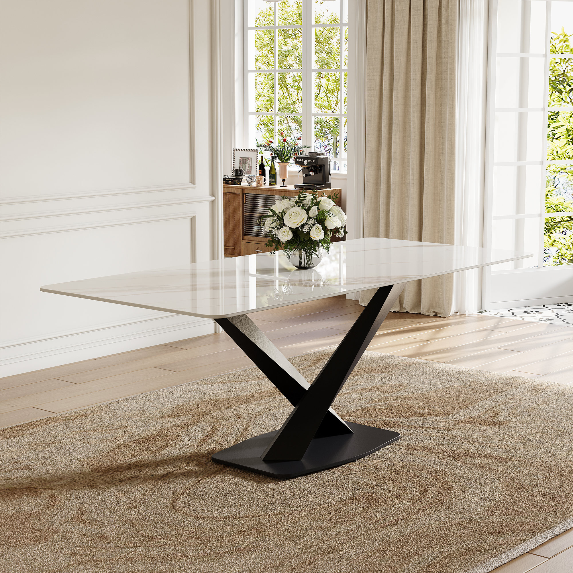 Brayden Studio Lesle Faux Marble Top Dining Table with Carbon Steel ...