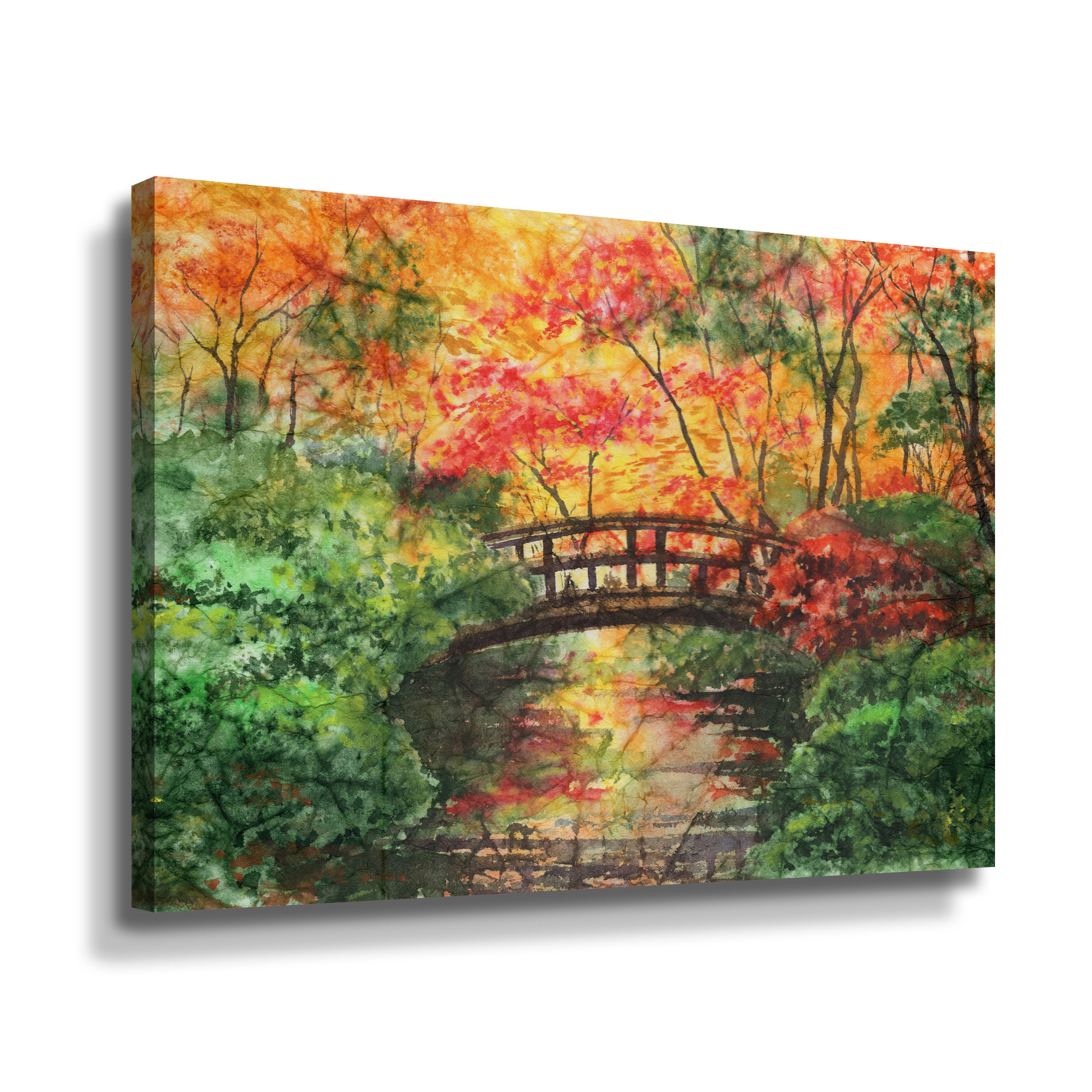 Red Barrel Studio® Japanese Bridge Over The River Fall | Wayfair