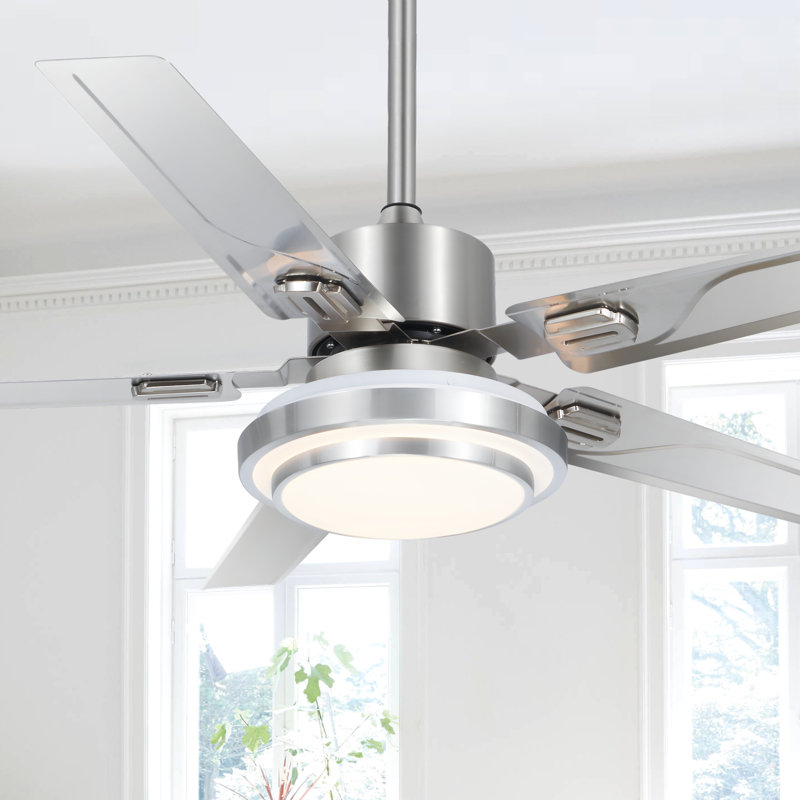 Orren Ellis Tavin 5 - Blade LED Stainless Steel Ceiling Fan with Remote ...