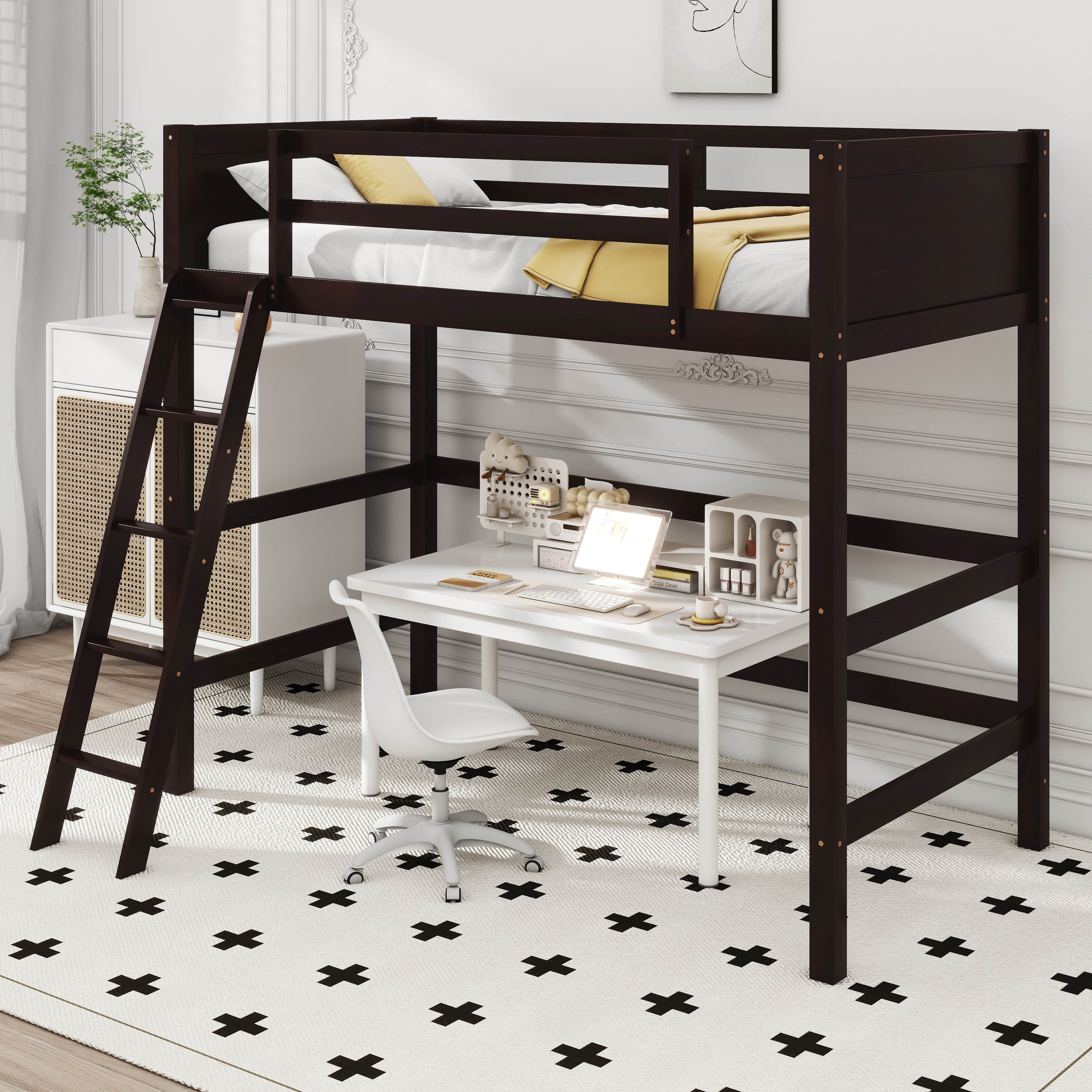 Harriet Bee Joneer Solid Wood Loft Bed With Ladder | Wayfair